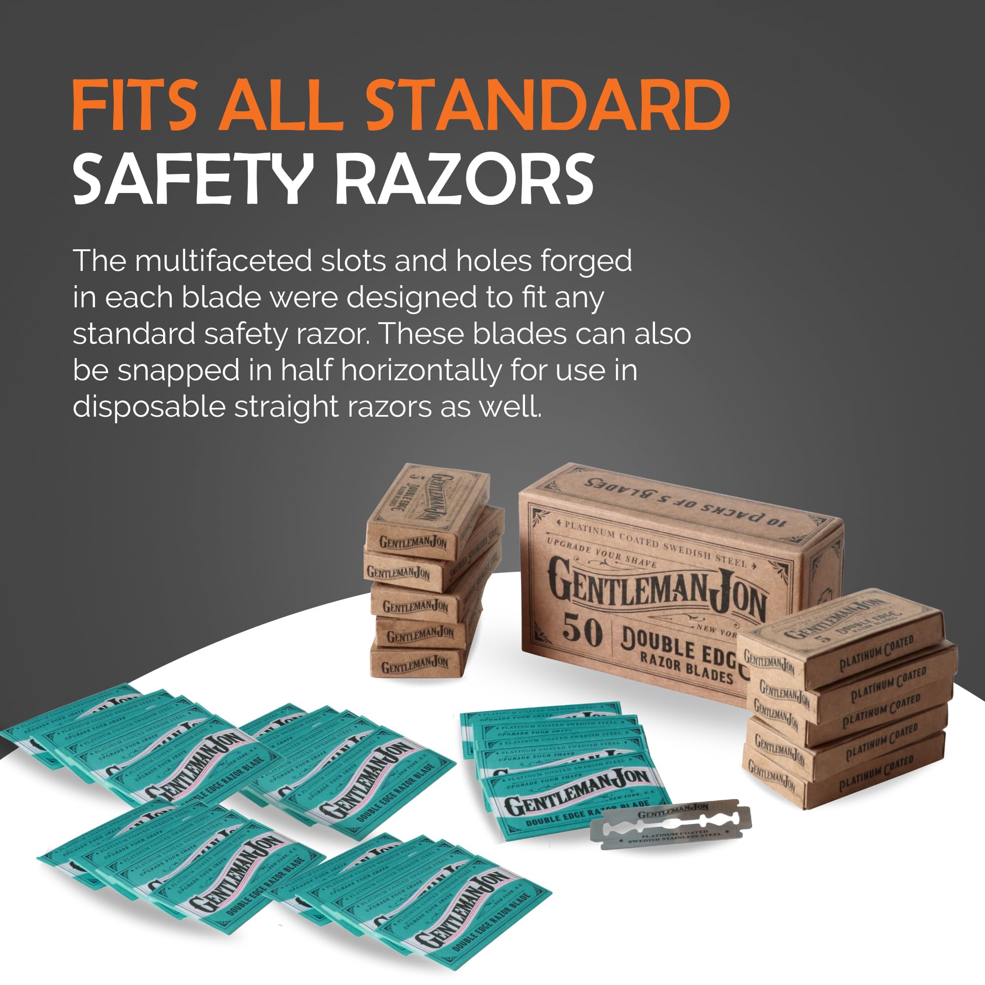 Gentleman Jon 50-Pack Platinum Double Edge Razor Blades - Premium Swedish Stainless Steel Safety Razor Blades - Platinum Coated Blades For Smooth and Comfortable Shaves - Fits Most Safety Razors