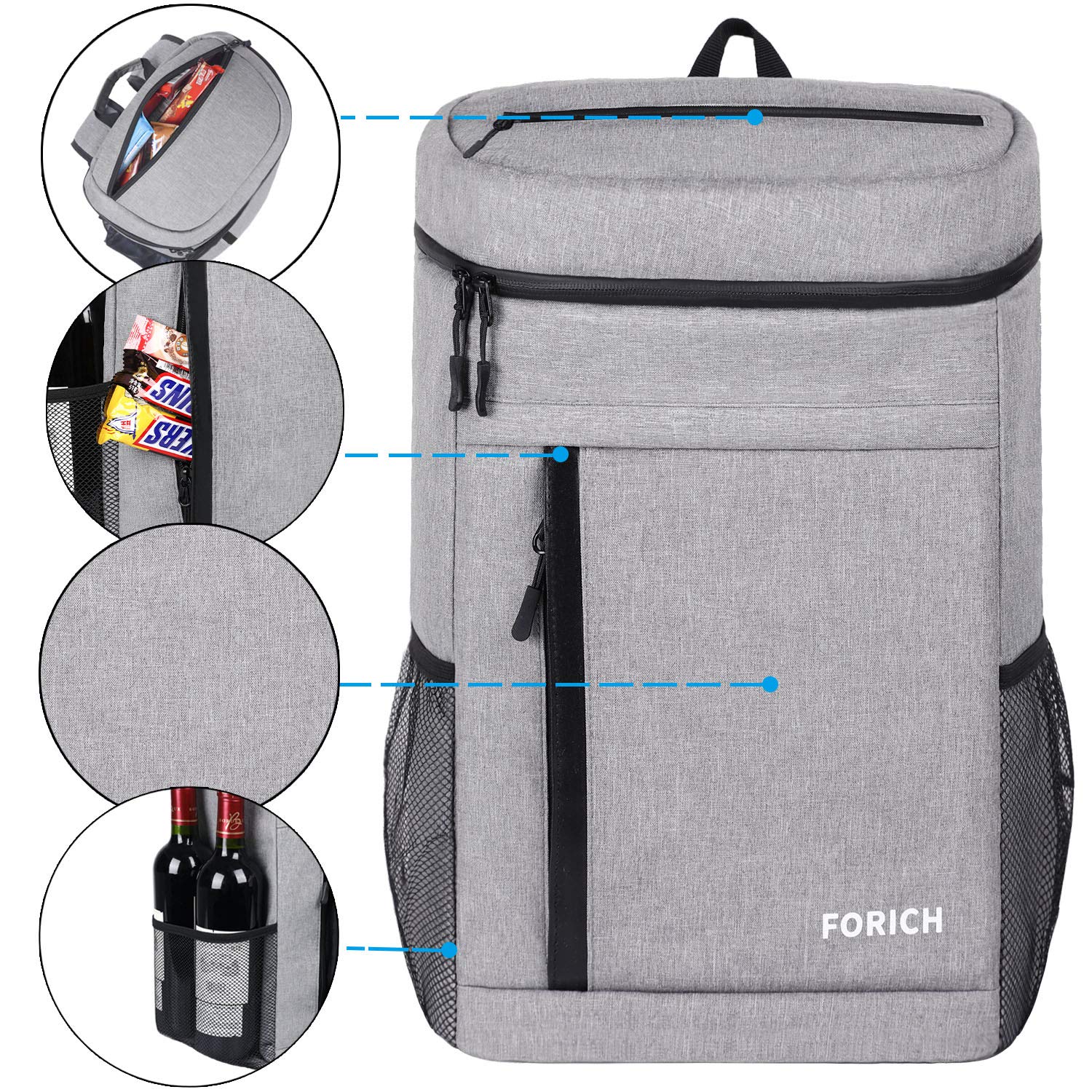 FORICH Soft Cooler Backpack Insulated Waterproof Backpack Cooler Bag Leak Proof Portable Small Cooler Backpacks to Work Lunch Travel Beach Camping Hiking Picnic Fishing Beer for Men Women
