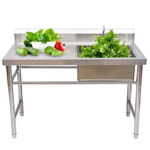 Free Standing Stainless-Steel Commercial Restaurant Kitchen Sink Set, Kitchen Prep & Utility Sink with Large Drain Bowl and Faucet, Free Standing 1 Compartment Utility Sink