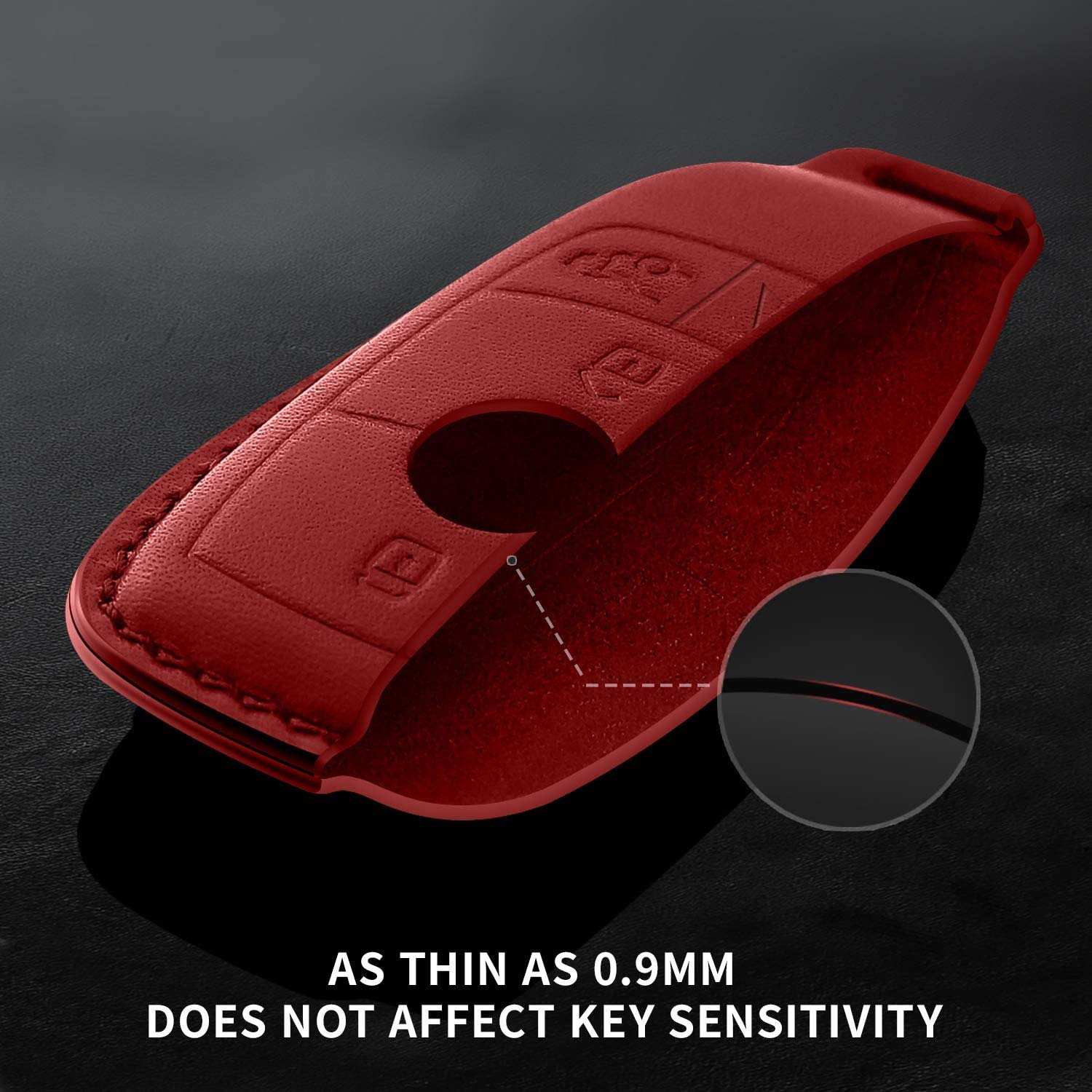 For Mercedes Benz Genuine Leather key fob cover with keychain Compatible with Mercedes-Benz 2019-2021 A-Class C-Class G-Class 2017-2021 E-Class 2018-2021 S-Class Keyless Smart Key Fob(4-Button,Red)