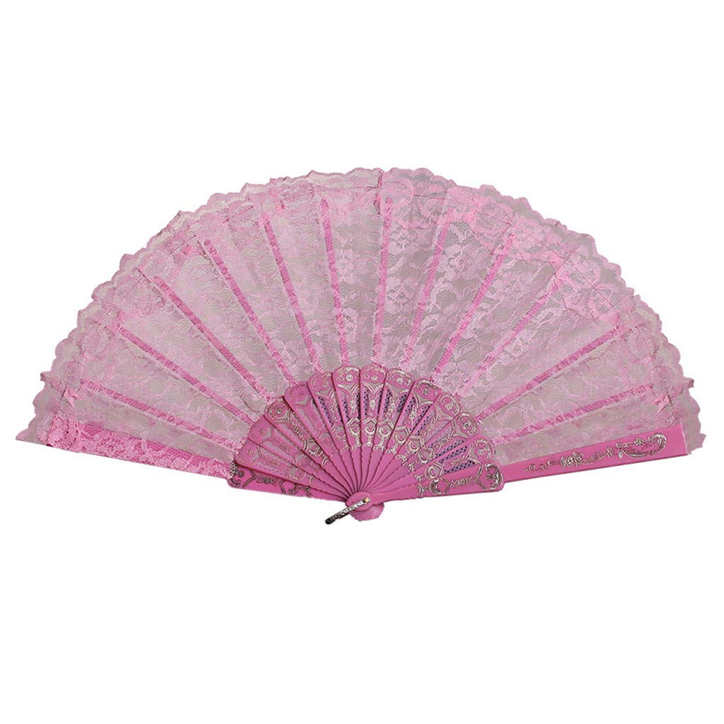 Folding Fan Chinese Style Hand Held Folding Dance Fan Wedding Party Lace Silk Folding Hand Held Flower Fan Summer Wedding Fan Party (Color : L)
