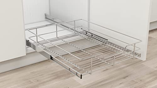 Pull Out Cabinet Organizer - Slide Out Under Cabinet Basket for Kitchen, Bathroom, Pantry Heavy Duty Slide Out Shelves, Requires At Least 18β Cabinet Opening (17.6W x 22D x 5.5H inch, Chrome)