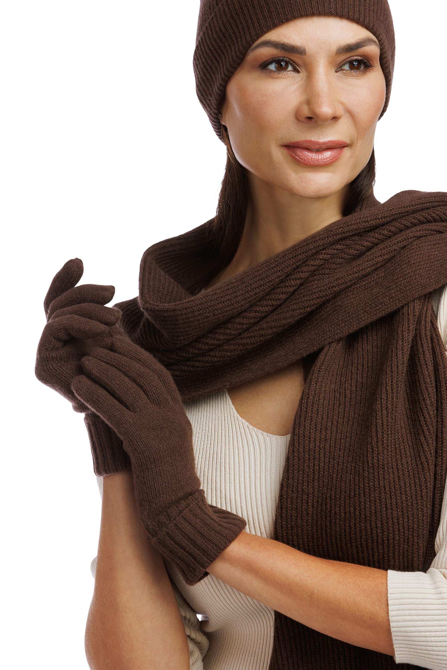 Fishers Finery Women's 100% Pure Luxury Cashmere Gloves with Ribbed Cuff Black