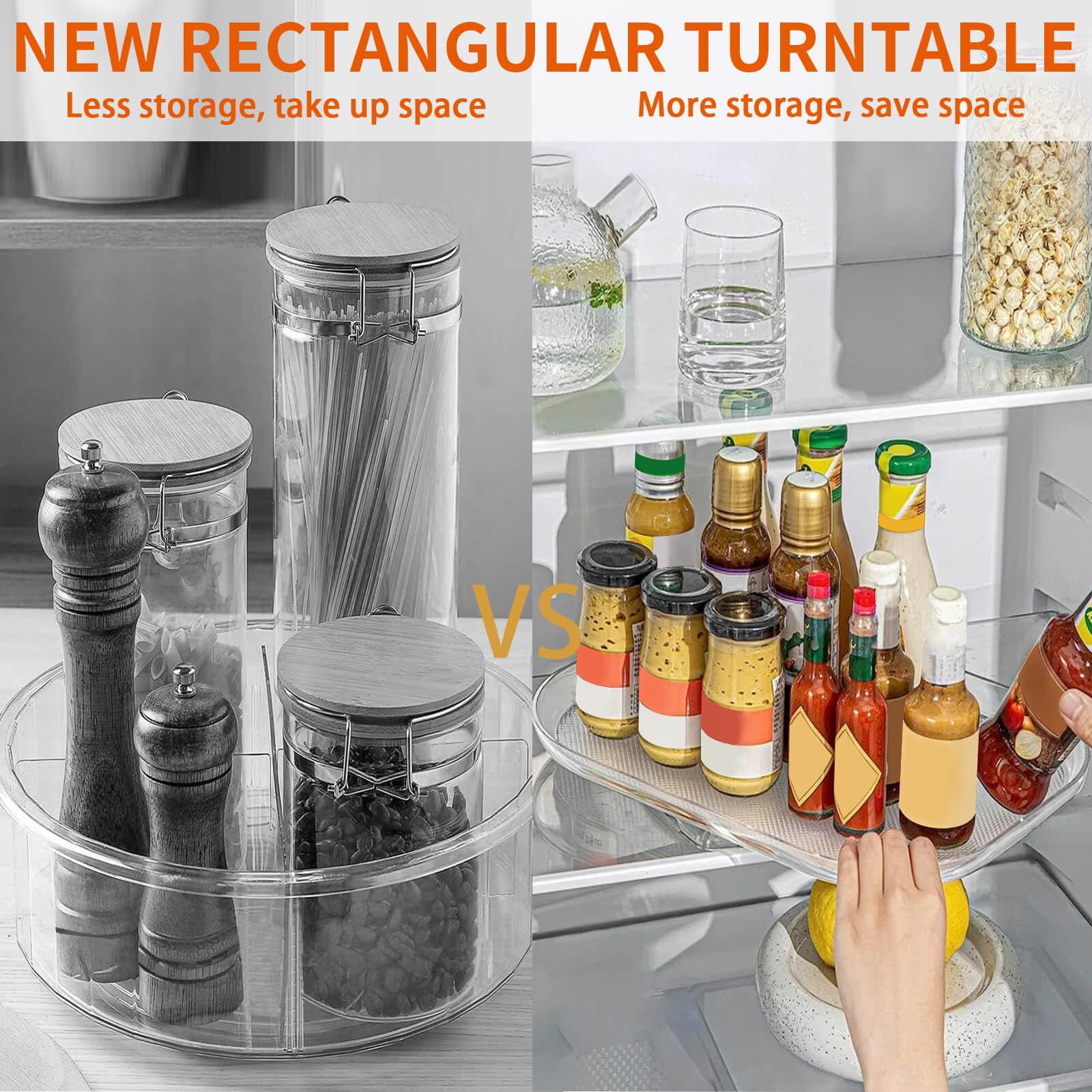 FUNGRINS Lazy Susan,Lazy Susan Organizer, Lazy Susan Turntable,Lazy Susan for Refrigerator,Fridge Organizers and Storage,Fridge Lazy Susan (15.8×11.8×1.2 in) for Refrigerator,Pantry,Kitchen