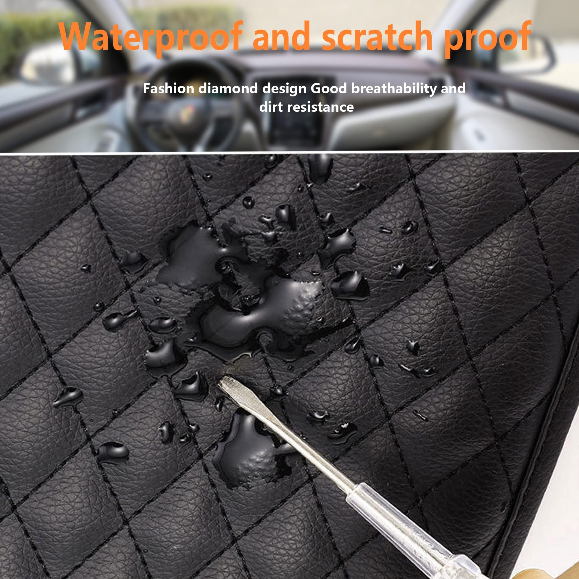 Four-Season Universal Leather Car Center Console Cover with Check Design Car Interior Accessories,Comfortable Center Armrest Pad,Prevents Scratches on Center Console for Truck,Car,SUV (Black)