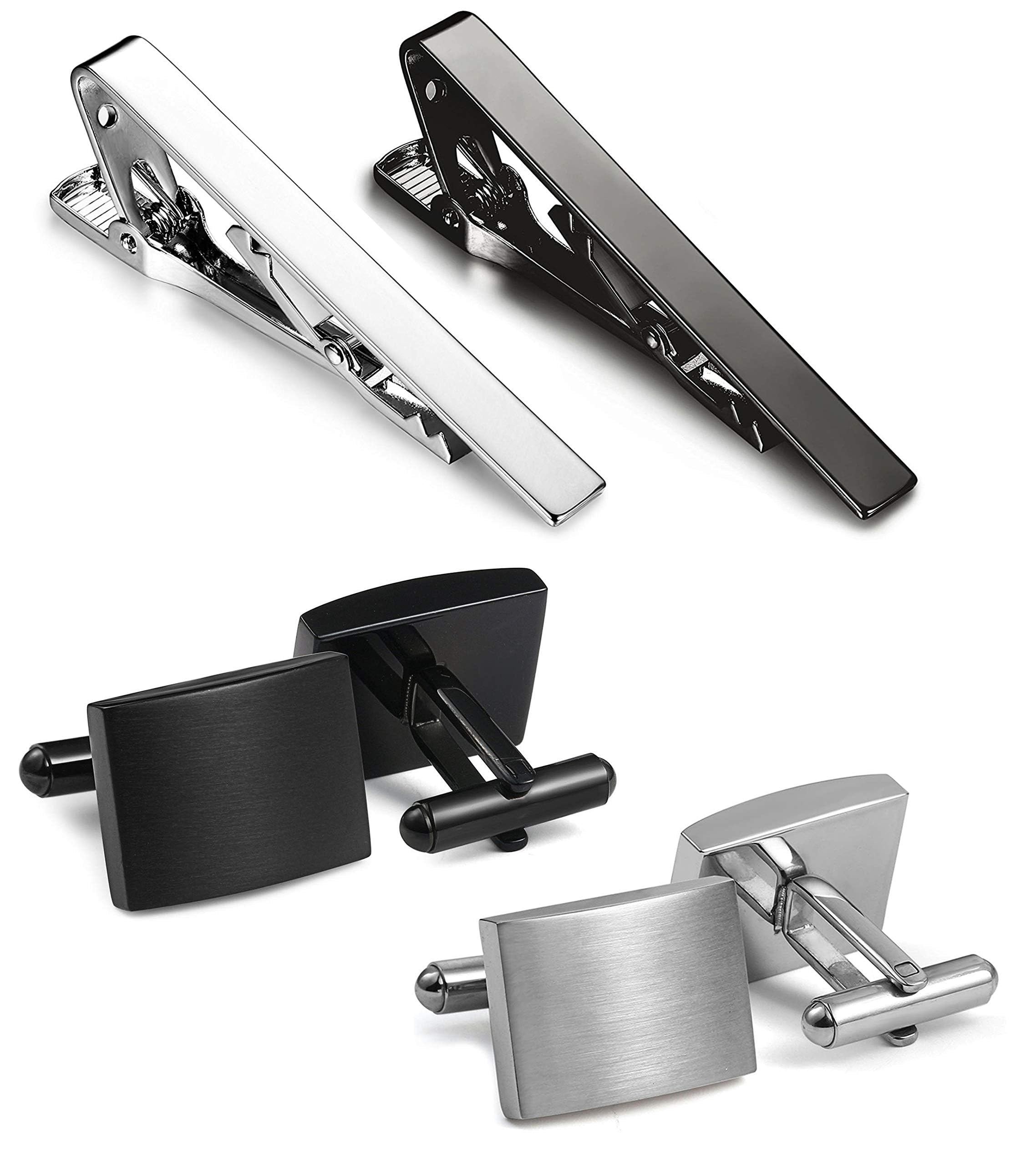 FIBO STEEL Tie Clips Cufflink Set for Men Classic Wedding Cufflinks Mens Dad Birthday Gifts