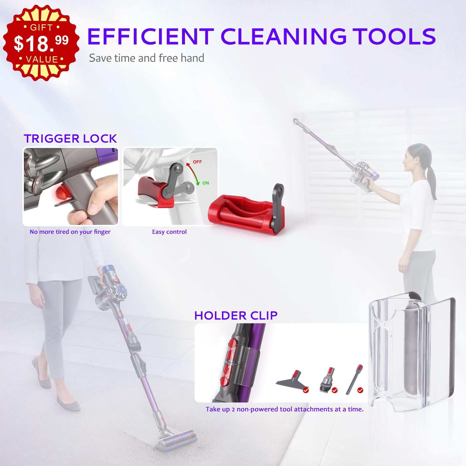 Foldable Extension Wand Compatible with Dyson V7 V8 V10 V11 V15 Cordless Vacuum Accessories, Upgrade Quick Release Wand Replacement for Dyson Stick Vacuum Attachments(Purple)