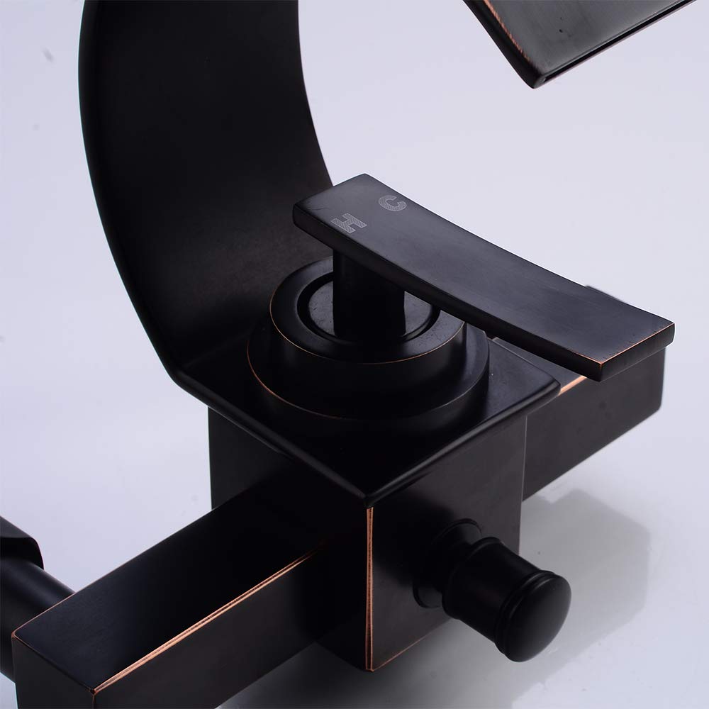 Wovier Oil Rubbed Bronze Waterfall Wall mount Bathtub Faucet,Single Handle Tub & Shower Mixer with Hand Held Shower Set,Black