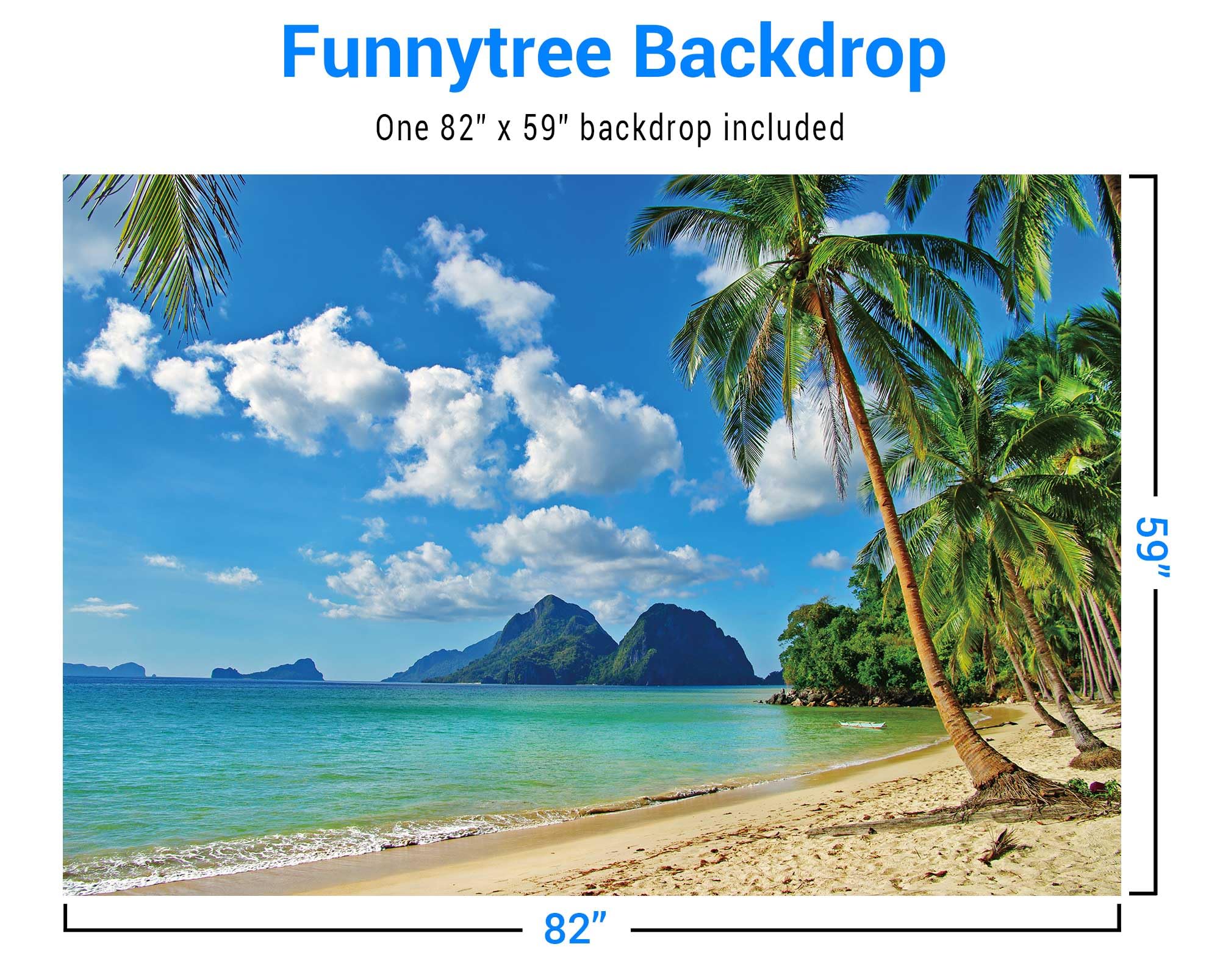 Funnytree 7x5ft Summer Tropical Beach Backdrop Seaside Island Palm Trees Photography Background for Picture Blue Sea Sky Sunshine Luau Themed Party Decorations Photo Booth Studio Props