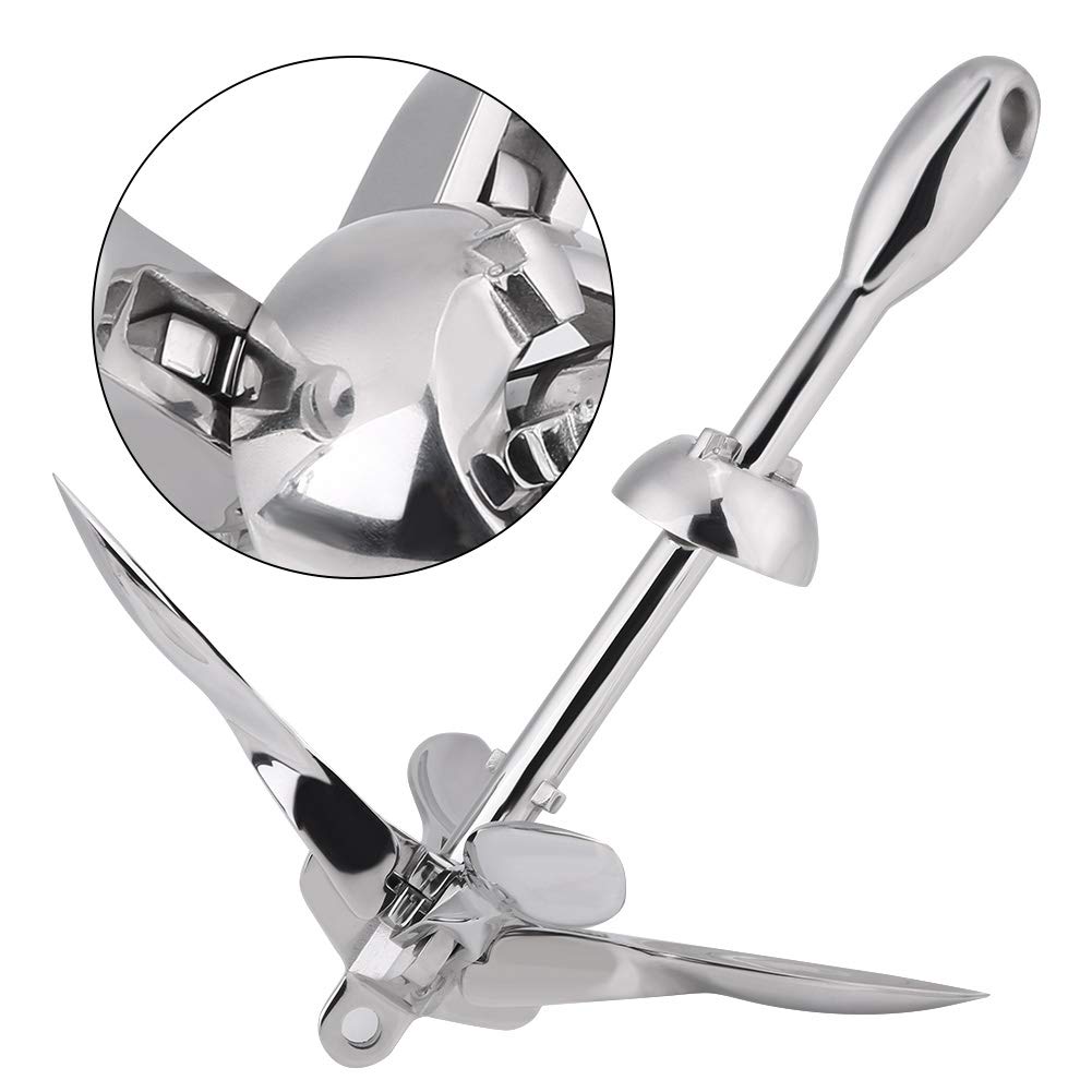 Folding Grapnel, Durable Stainless Steel Silver Boat Anchor, Boat Accessory for Marine Yacht