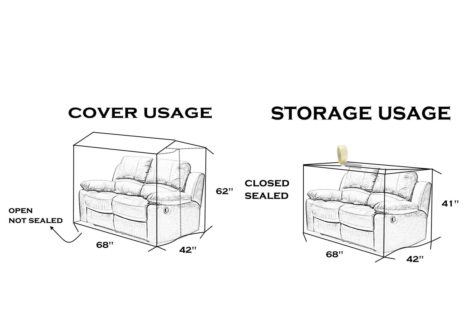 Wowfit Furniture Cover β Dust-Proof Moving Bag for Love seat, Sofa, Moving Boxes β Clear & Odorless Plastic Bag for Moving β 4mil Thick Loveseat Cover(Not Include Tape) β 68W x 42D x 62/41H Inches