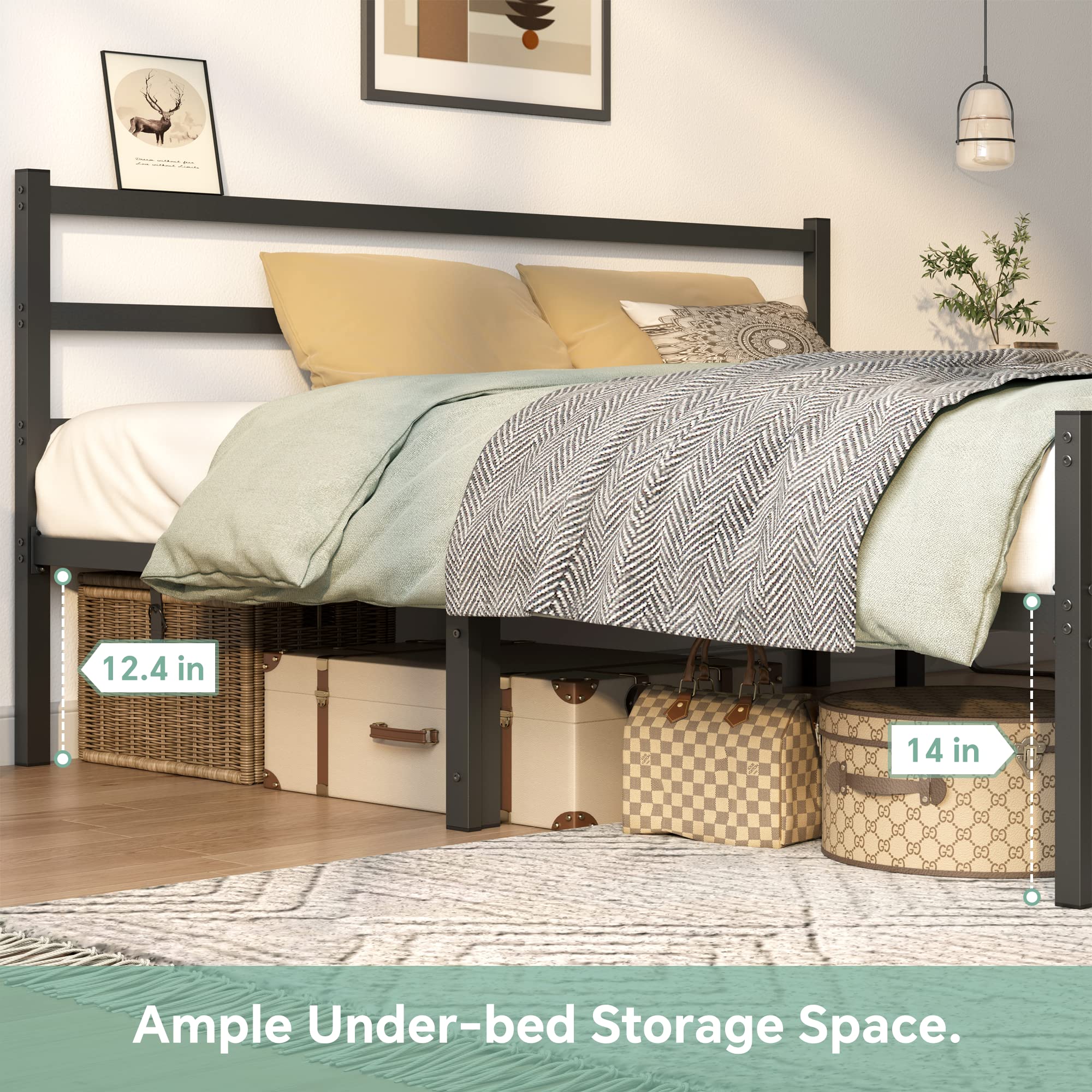 FEMOND Twin & Queen Bed Frame with Headboard