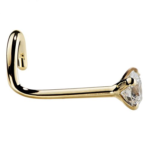 FreshTrends 2mm Cubic Zirconia 14K Yellow Gold Nose Ring Twist Screw - 18G