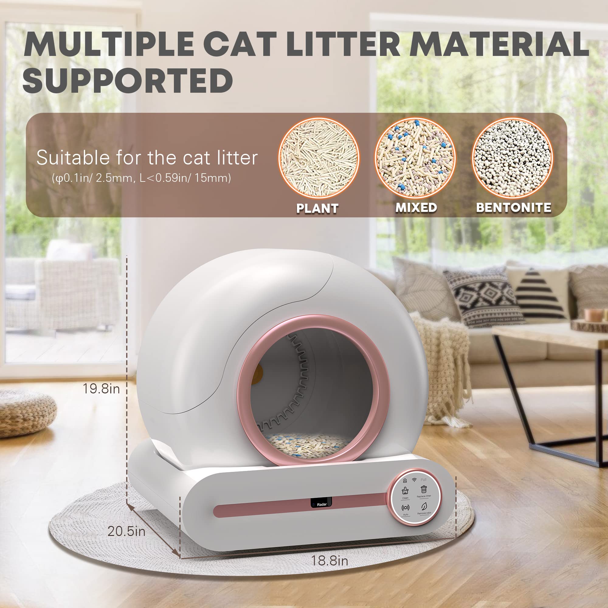Freefa 2023 Automatic Self Cleaning Cat Litter Box, 65L+9L Large Capacity Smart Cat Litter Box, Automatic Cat Litter Box, Electric Litter Cleaning Robot for Multiple Cats