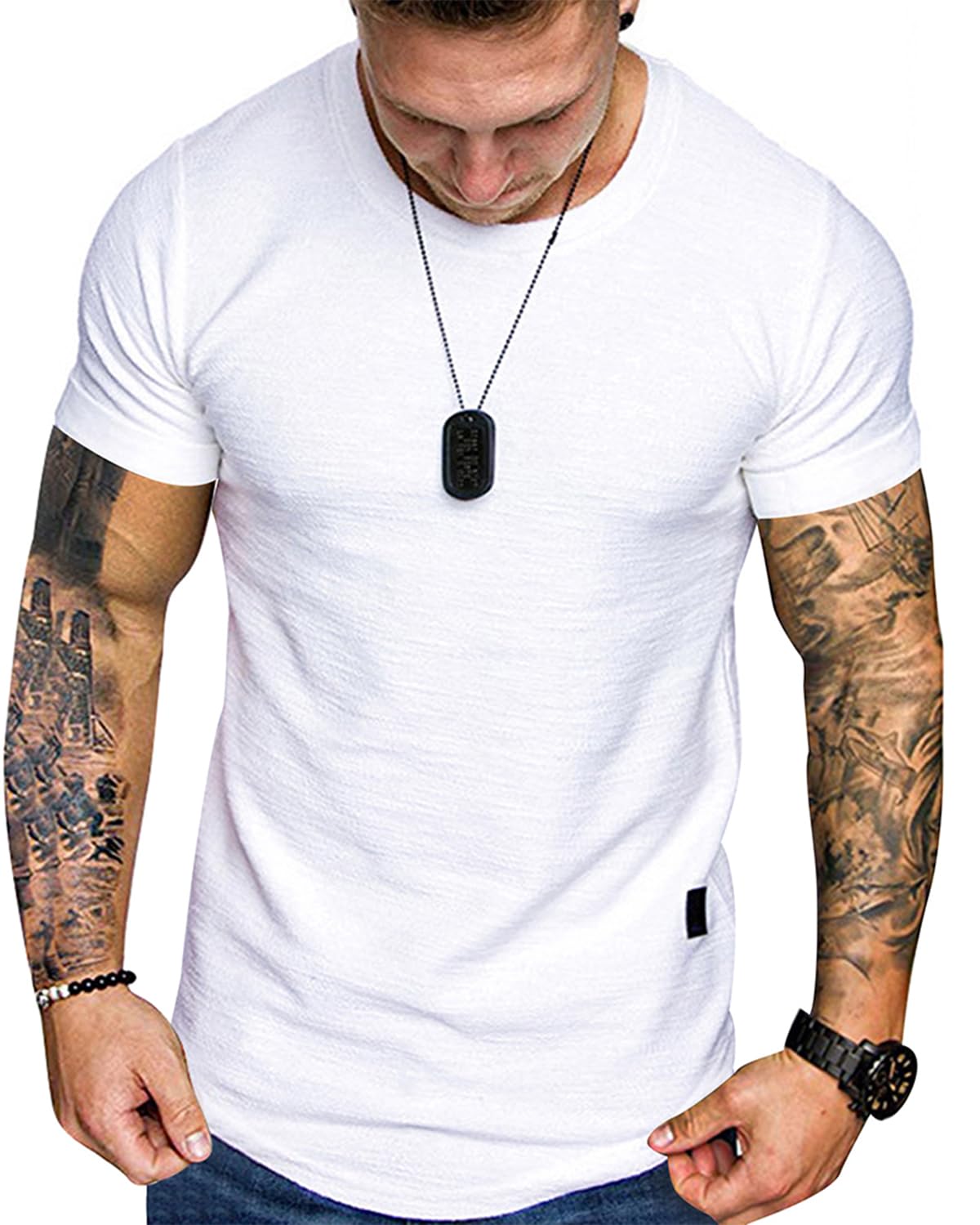 Fashion Mens T Shirt Muscle Gym Workout Athletic Shirt Cotton Tee Shirt Top White X-Large