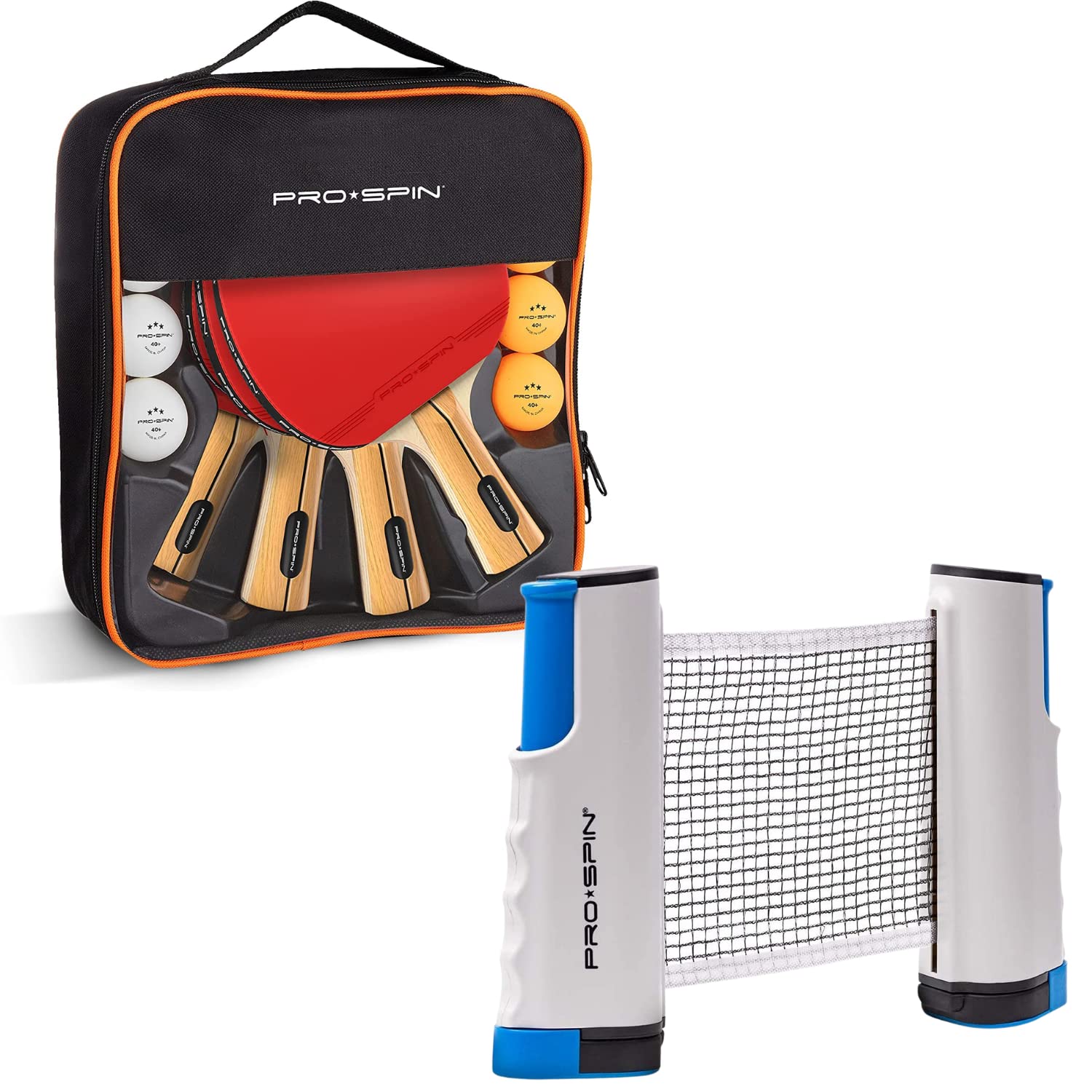 PRO SPIN 4 Player High-Performance Set & Retractable Net | Premium Table Tennis Rackets, 3-Star Ping Pong Balls, Compact Storage Case | Indoor & Outdoor Games