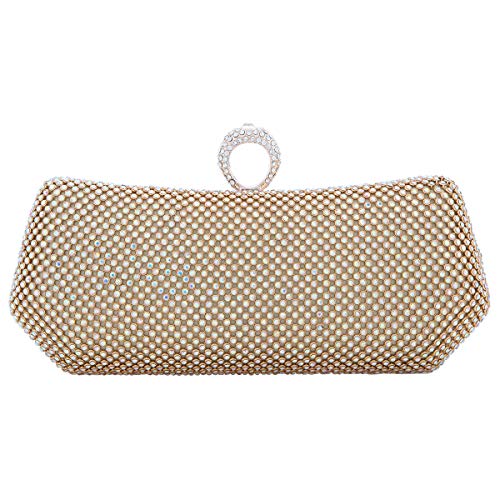 Fawziya Evening Clutch Bling Rhinestone Ring Handle Hexagonal Novelty Oversized Purses For Women Formal-AB Gold