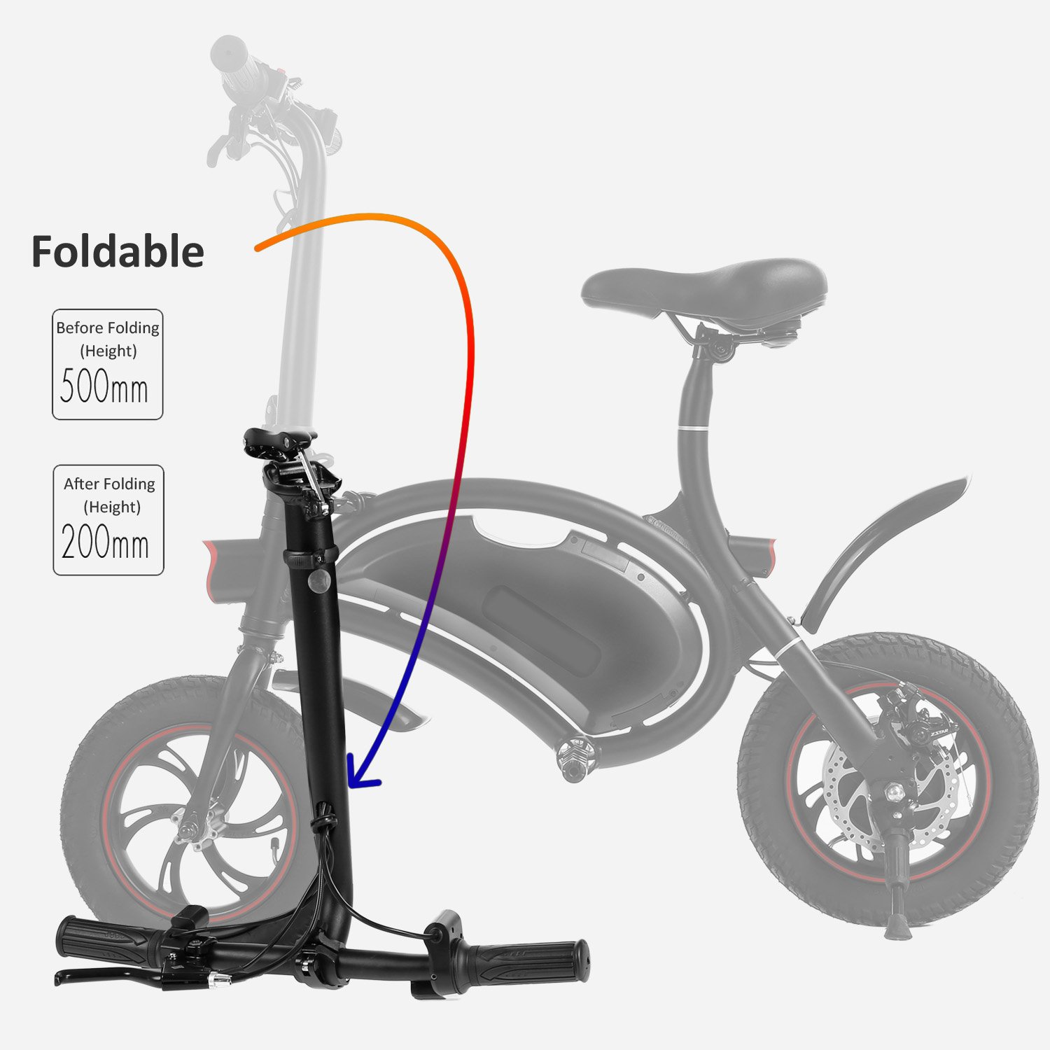 Folding Electric Bicycle, 36V Lightweight E-Bike Mini Electric Bike, Collapsible Frame Aluminum Alloy Folding Ebike with Removable Lithium-ion Battery (Black-6AH)
