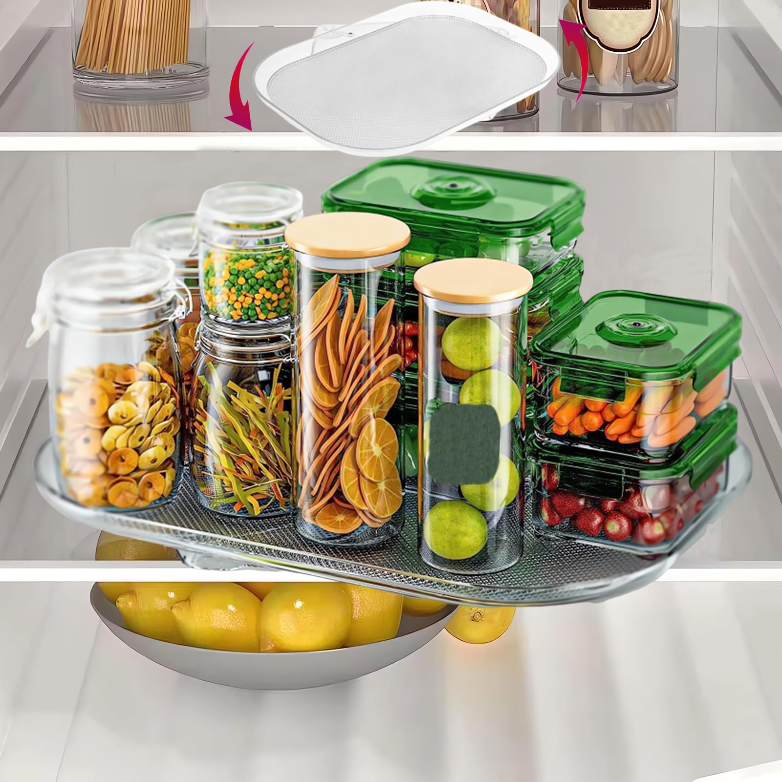 Fungrins Lazy Susan,Lazy Susan for Refrigerator,Fridge Lazy Susan,Fridge Organizers and Storage,Kitchen Organizers and Storage(15.8ร11.8ร1.2 in) for Refrigerator Cabinet,Pantry,Kitchen