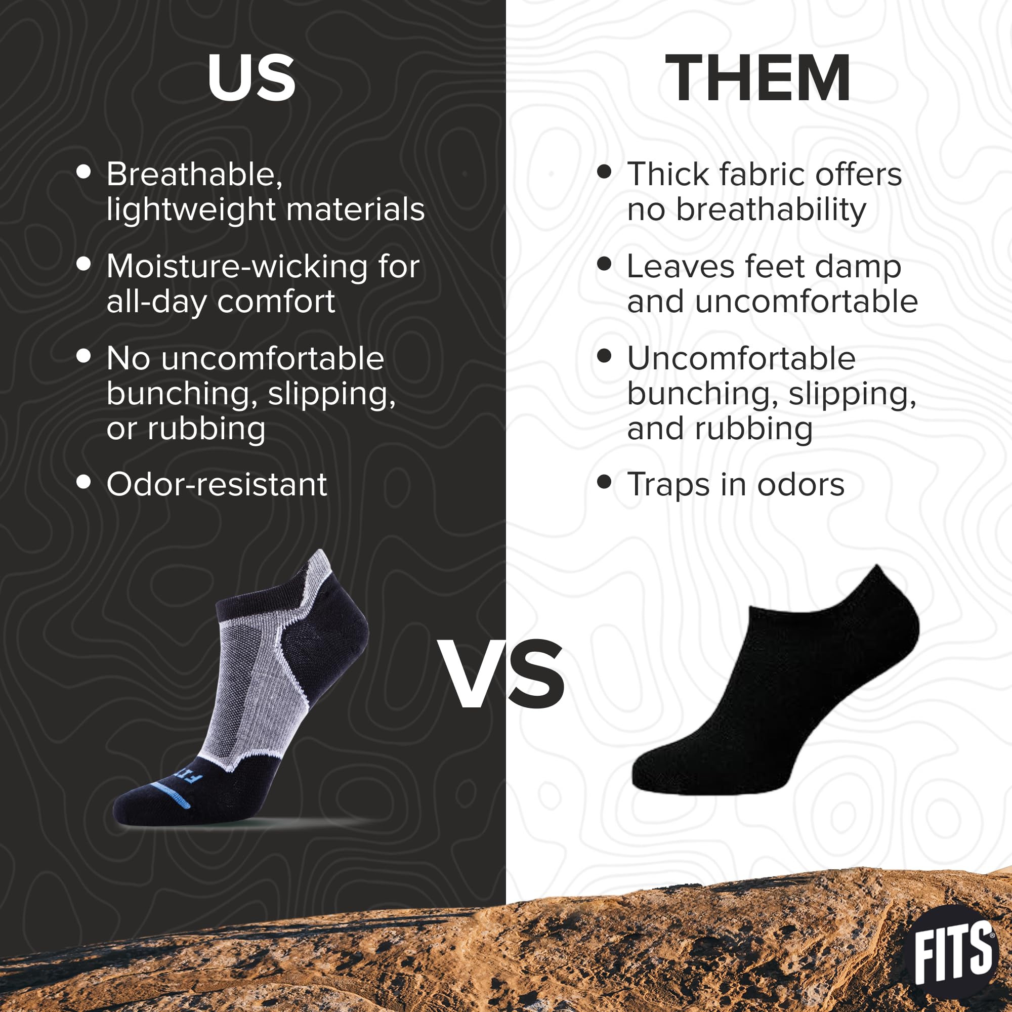 FITS Ultra Light Runner Sock for Men and Women, Made with Fine Merino Wool, Breathable, Lightweight, No Show Running Sock, Stormy Weather, Medium