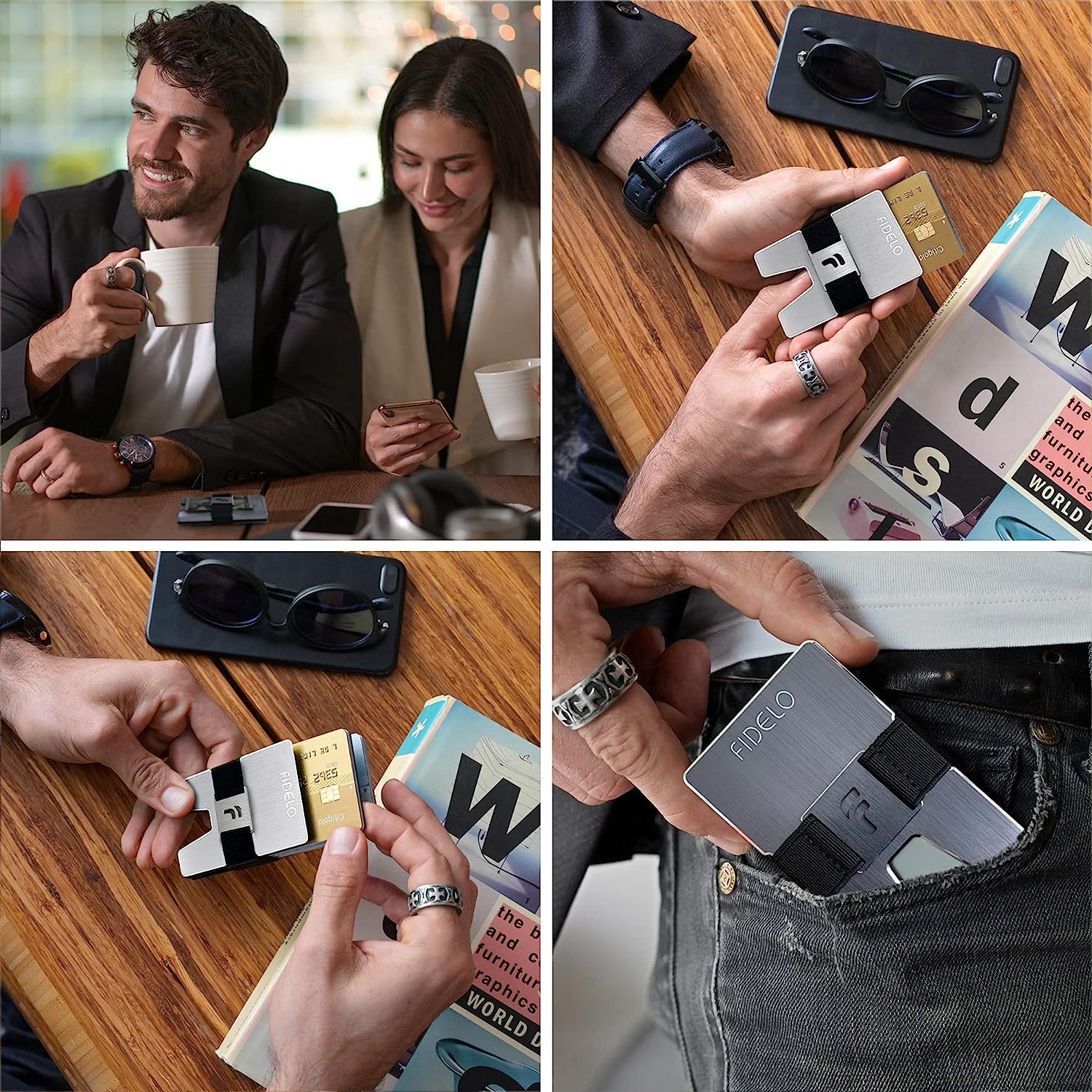 Fidelo Minimalist Wallet for Men – Slim Credit Card Holder Money Clip – RFID Blocking Front Pocket Mens Wallets