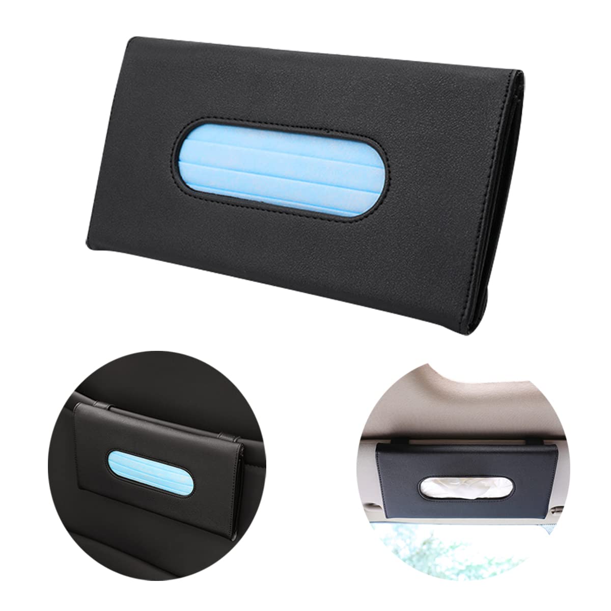 Grafken Car Tissue Holder, Mask Holder for Car, Visor Tissue Holder, Wipes Case for Car, PU Leather Backseat Tissue Case Holder for Vehicle (Black)