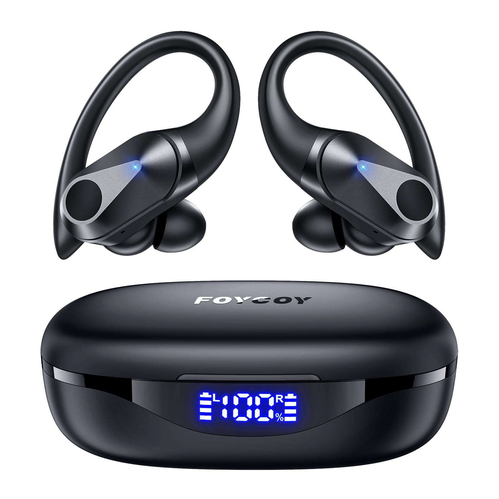 FOYCOY Wireless Earbuds Bluetooth Headphones 90Hrs Playtime Ear Buds IPX7 Waterproof Sports Earphones Wireless Charging Case Over-ear Earhooks Headest