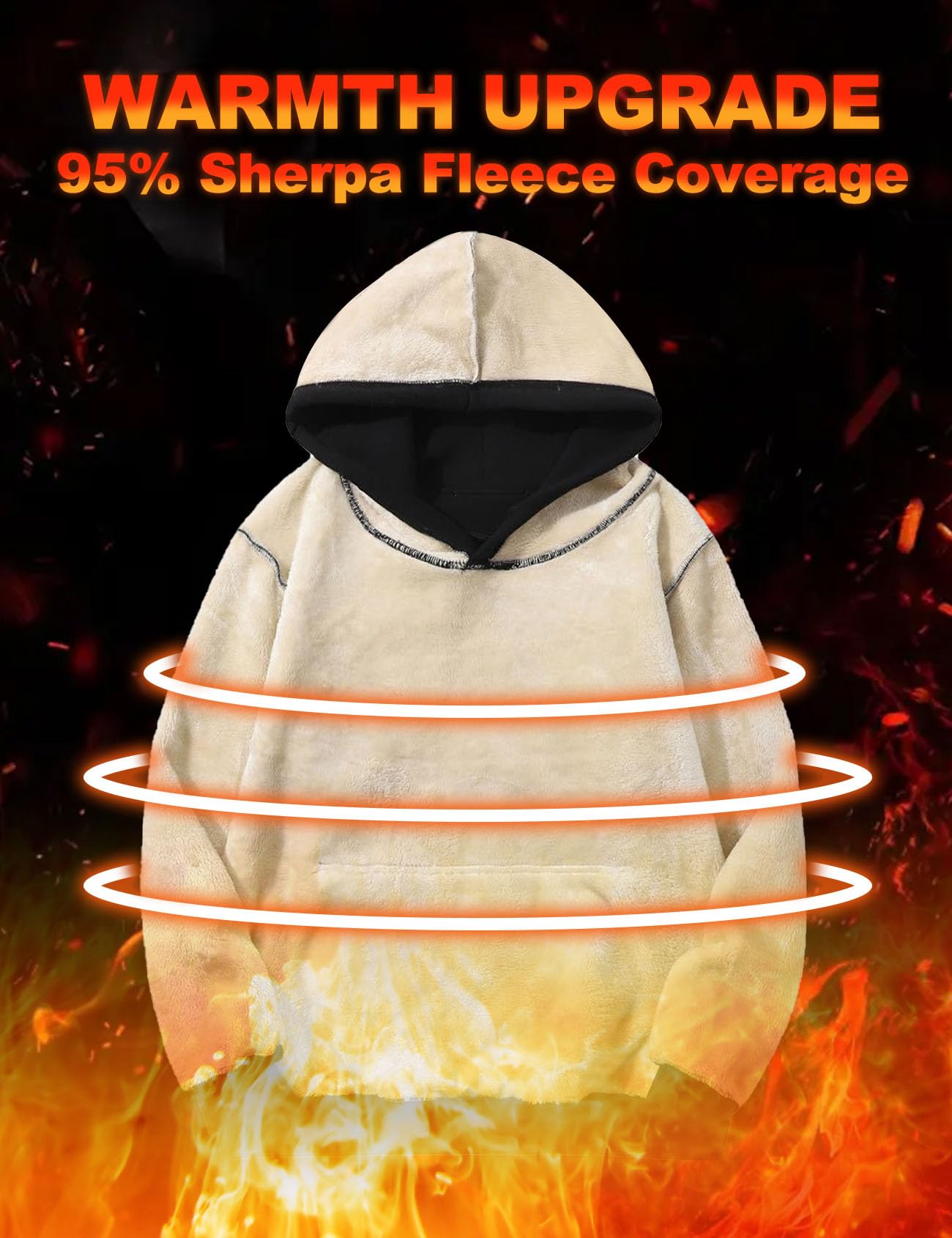 Flygo Men's Casual Fleece Sherpa Lined Hoodie Winter Warm Pullover Hooded Sweatshirt(Black-XL)