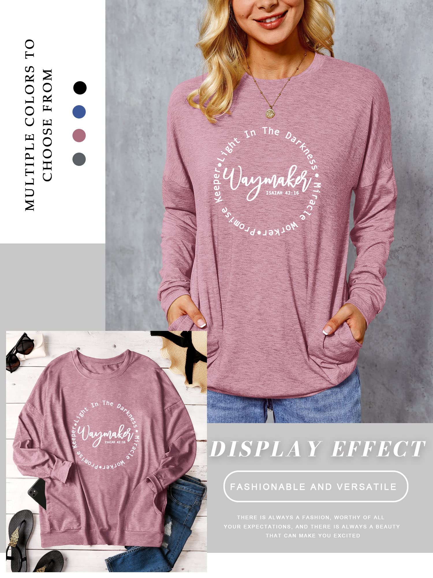 FEMLE Christian Waymaker Sweatshirt Light in Darkess Long Sleeve Crewneck Miracle Worker Tops for Women