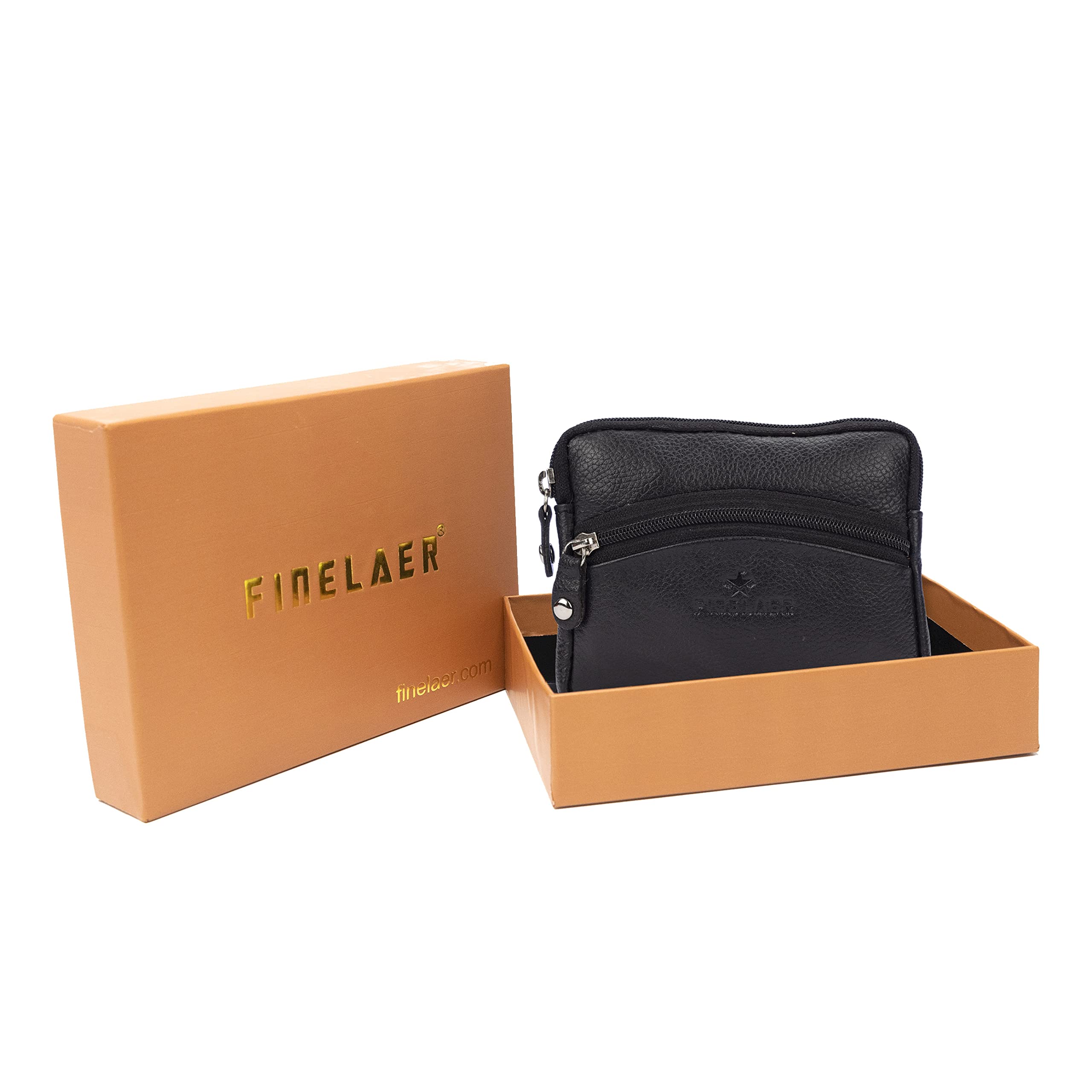 Finelaer leather Coin Pouch Purse For Men Size 4.9 x 3.8