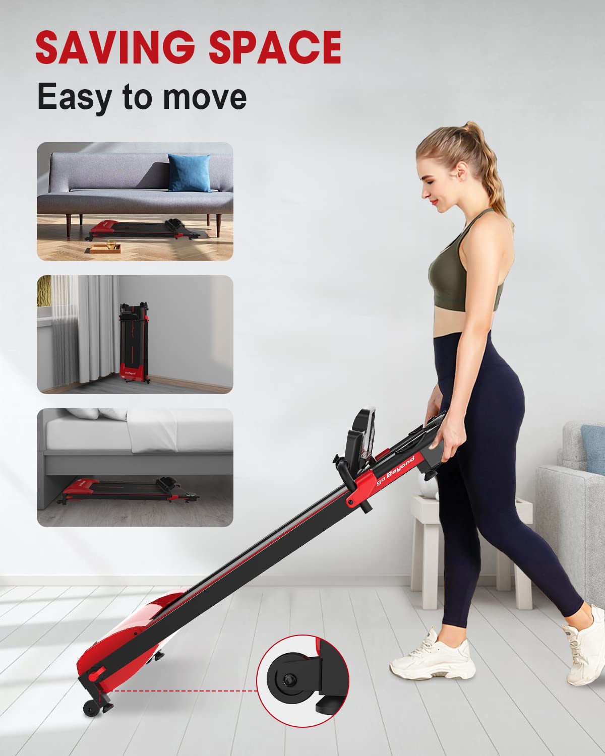 Folding Treadmill, 3HP Foldable Treadmill 300 lb Weight Capacity with LED Display, Space Saving Small Treadmill for Home & Office, Mini Compact Treadmill with Large Running Area, 12 Preset Programs