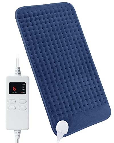 Zostuic Heating Pad for Back Pain and Cramp Relief, 11" x 26" Ultra Soft Large Washable Moist & Dry Heat Therapy Electric Heat Pads for Neck and Shoulders with 6 Heat Settings 3 Timer Settings(Blue)