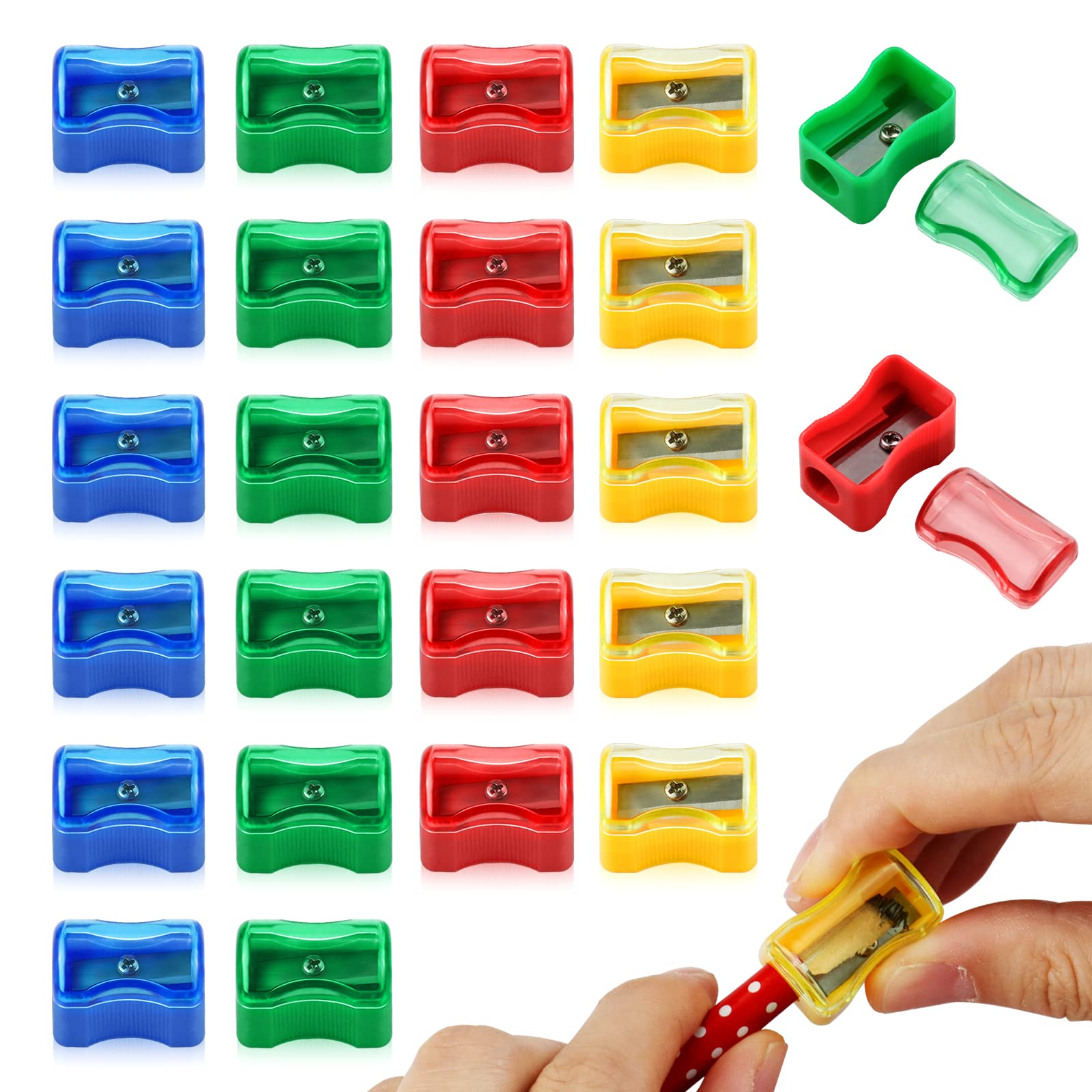 Faxco 96 PCS Coloured Plastic Pencil Sharpener,Kids Plastic Manual Pencil Sharpener with Cap Bulk Set,Plastic Manual Pencil Sharpener,Mini Handheld Sharpener with Lid