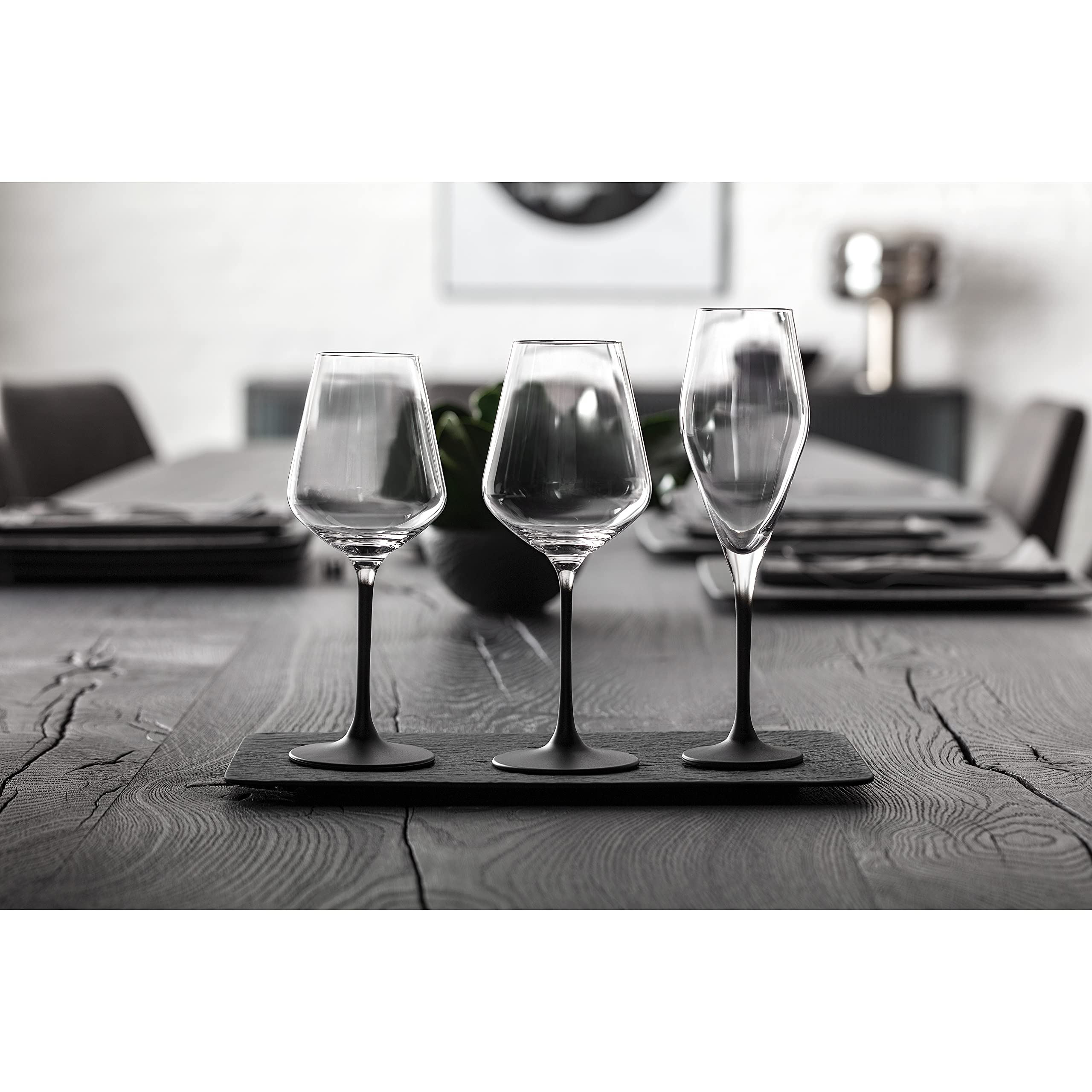 Villeroy & Boch Manufacture Rock Set of 4 Elegant Crystal Glass Champagne Flutes Dishwasher Safe Black