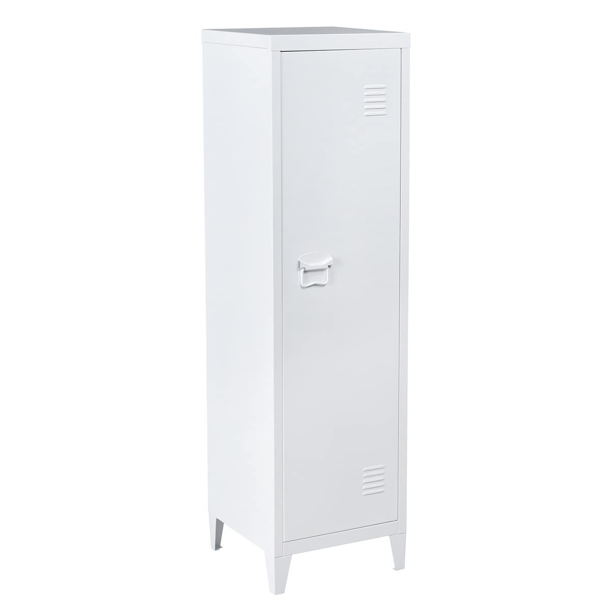 FurnitureR 54.1" High Standing Metal Cabinet Storage Organizer Console Stand 3-in-1 Shelves Removable, for Gym,Library,Office, White