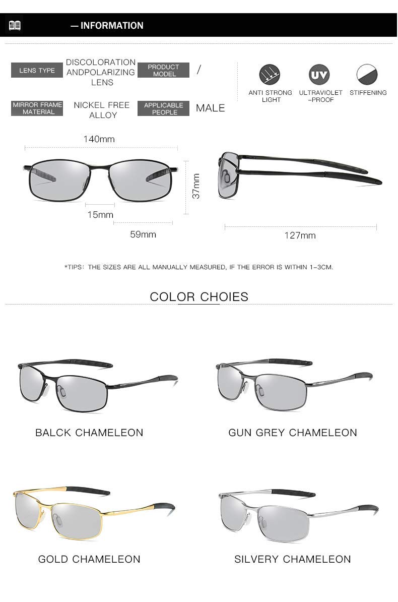 FEISEDY Classic Polarized Photochromic Sunglasses Driving Photosensitive Glasses B2444