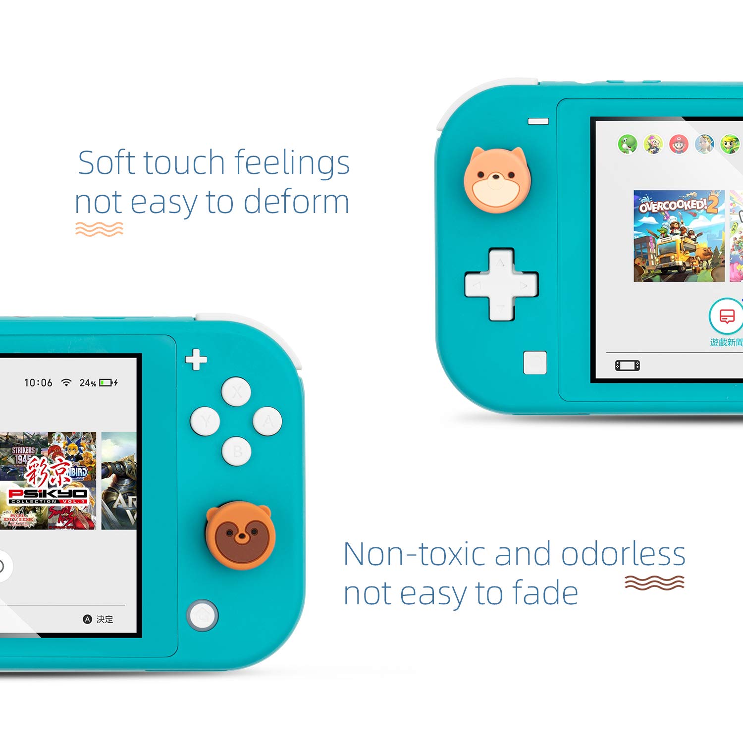 GeekShare 4PCS Cute Animal Theme Thumb Grip Caps,Soft Silicone Joystick Cover Compatible with Nintendo Switch/OLED/Switch Lite - Fox and Civet