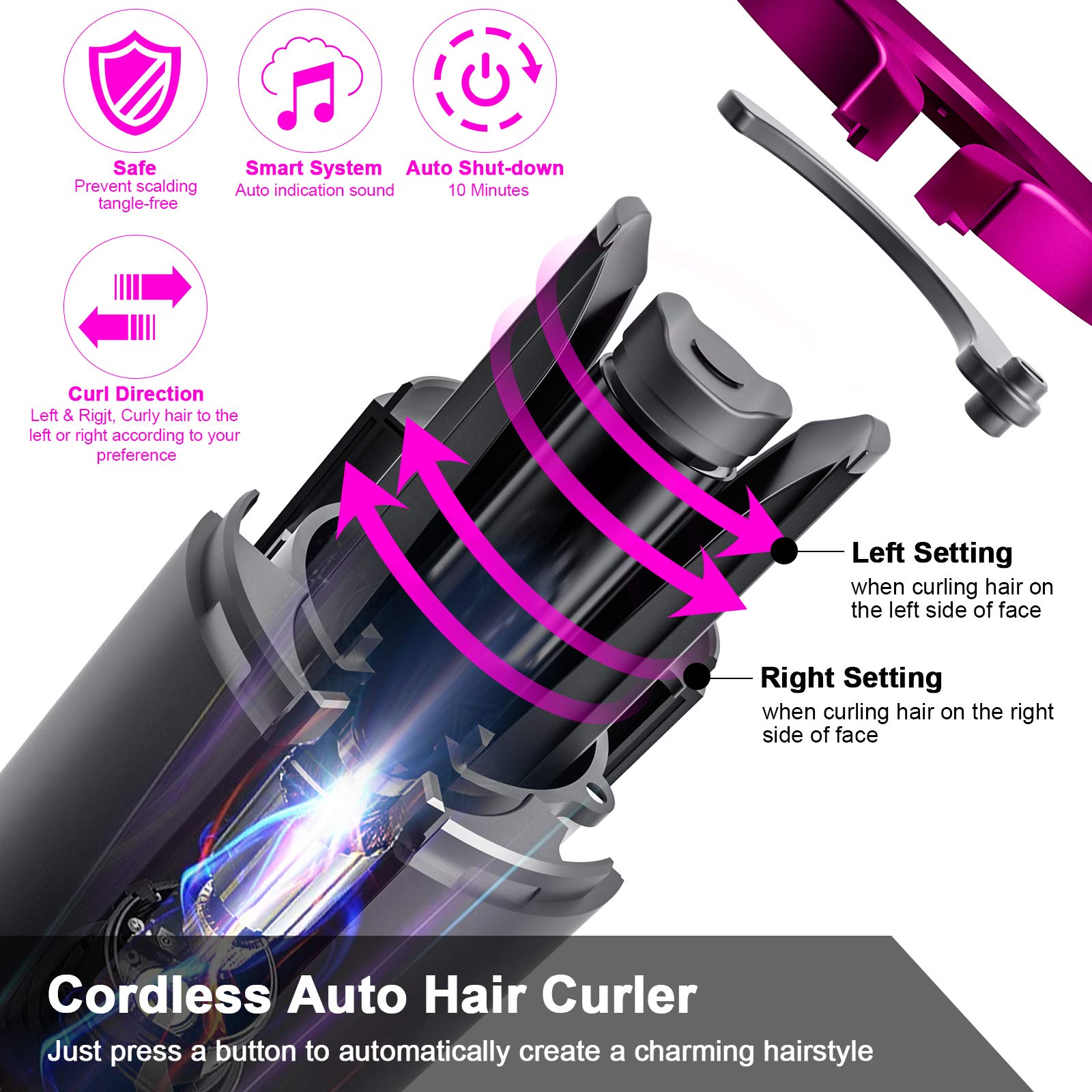 Fezax Cordless Automatic Hair Curler, Ceramic Roller Curling Iron with LCD Display Adjustable Heating Temperature and Time, Auto Rotating Barrel Curling Wand for Short&Medium&Long Hair Styling