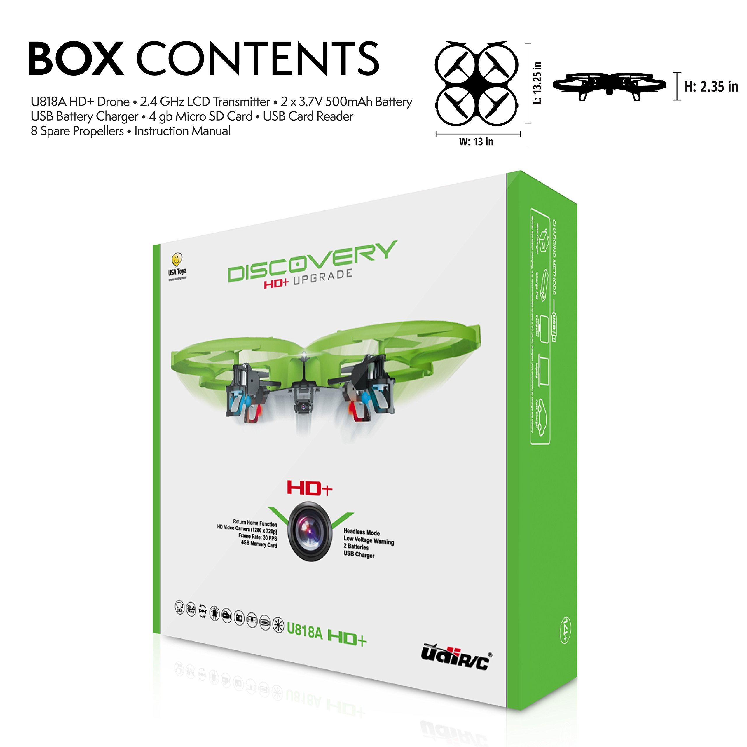 Force1 U818A HD+ RC Drone with Camera for Adults - Long Distance Remote Control Drone Quadcopter with 720P HD Drone Camera, 6-Axis Gyro, Headless Mode, Return Home, 4GB SD Card, and 2 Drone Batteries