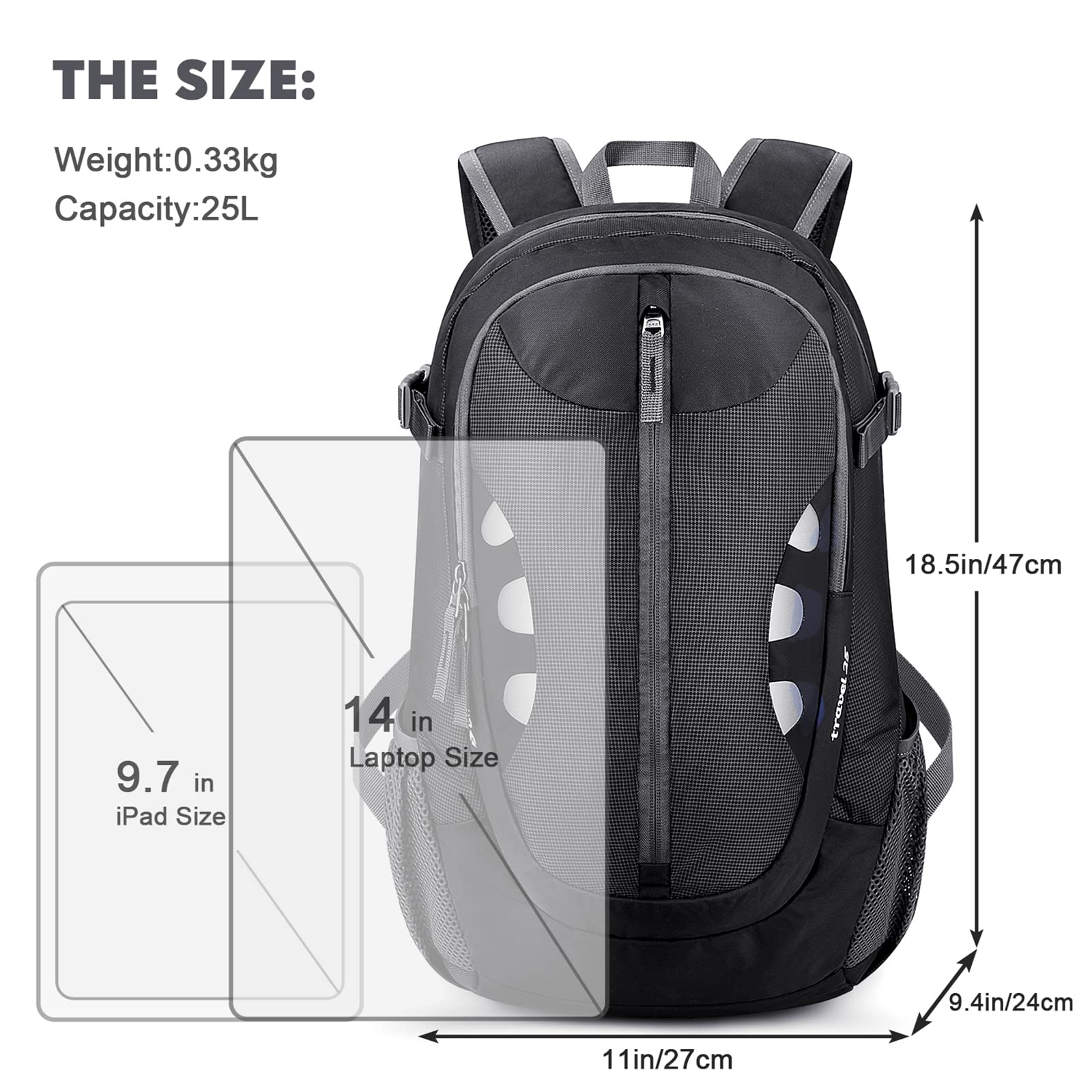 G4Free Hiking Backpack 25L Waterproof Daypack Outdoor Camping Climbing Backpack with Rain Cover for Women Men(Black)