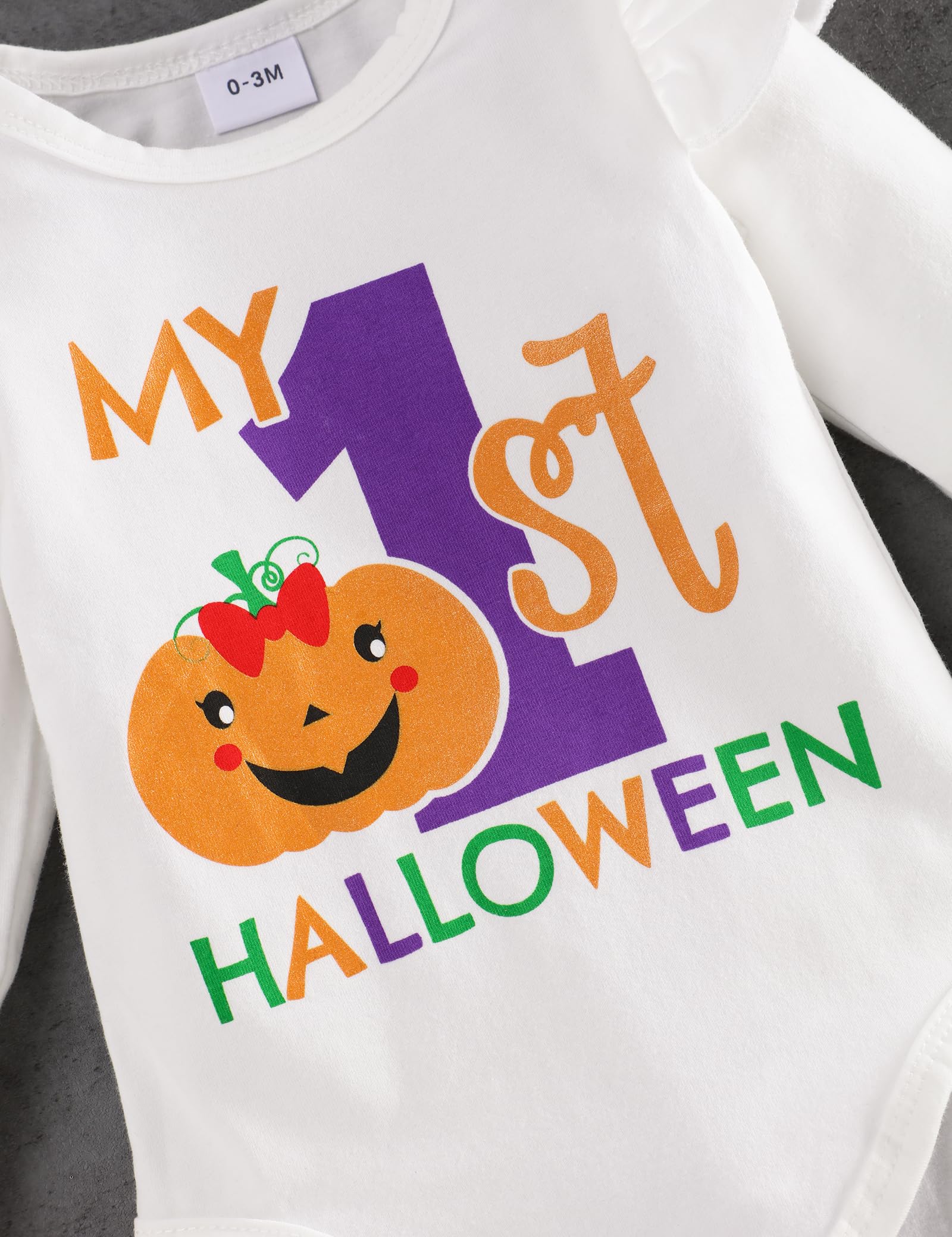 FoWear My First Halloween Baby Girl Outfit Ruffle White Romper and Long Pants Halloween Baby Clothes 9-12M