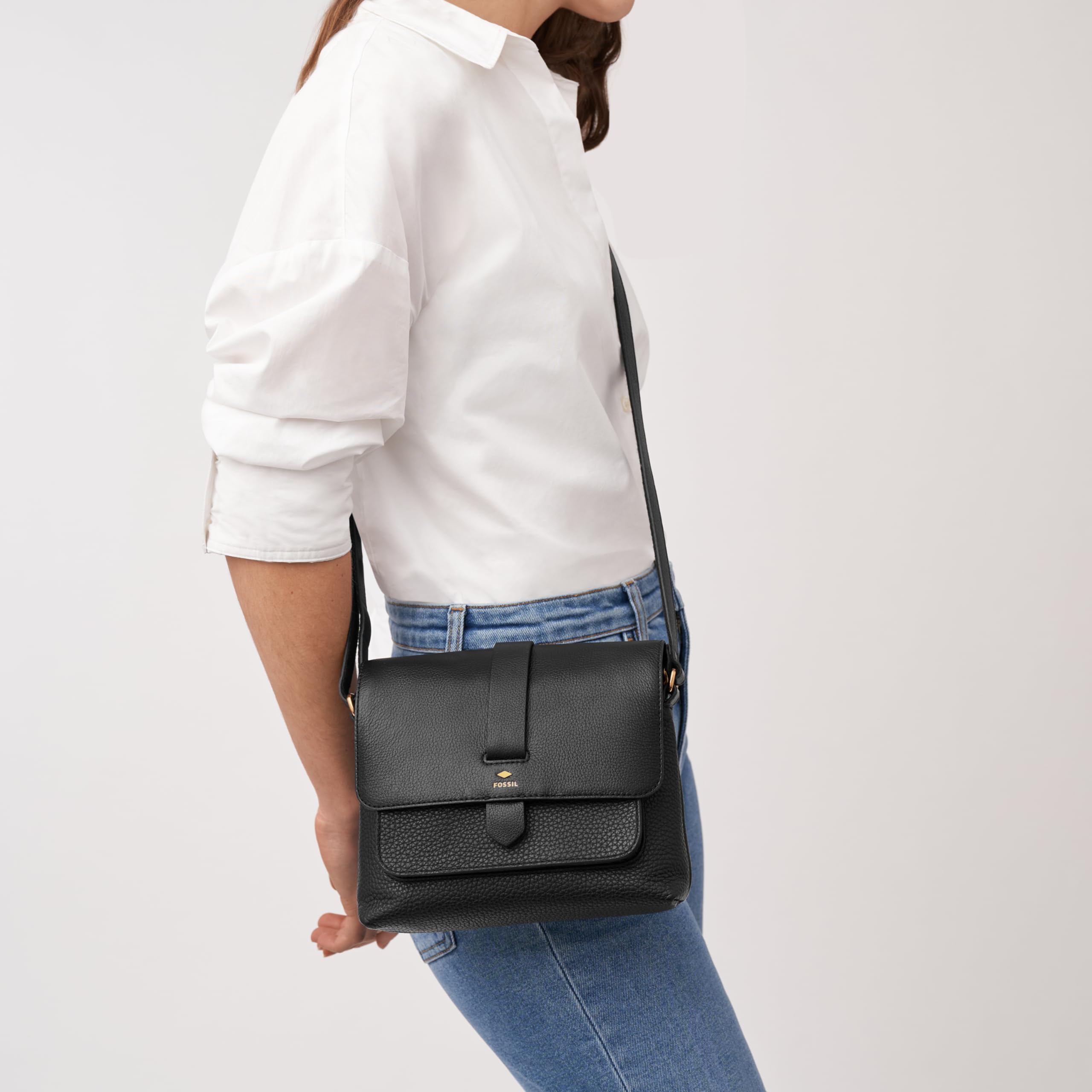 Fossil Women's Kinley Leather Large Crossbody Purse Handbag, Black (Model: ZB7879001)