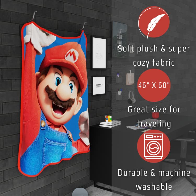 Franco The Super Mario Bros. Movie Kids Bedding Super Soft Micro Raschel Throw, 46 in x 60 in, (100% Official Licensed Product)