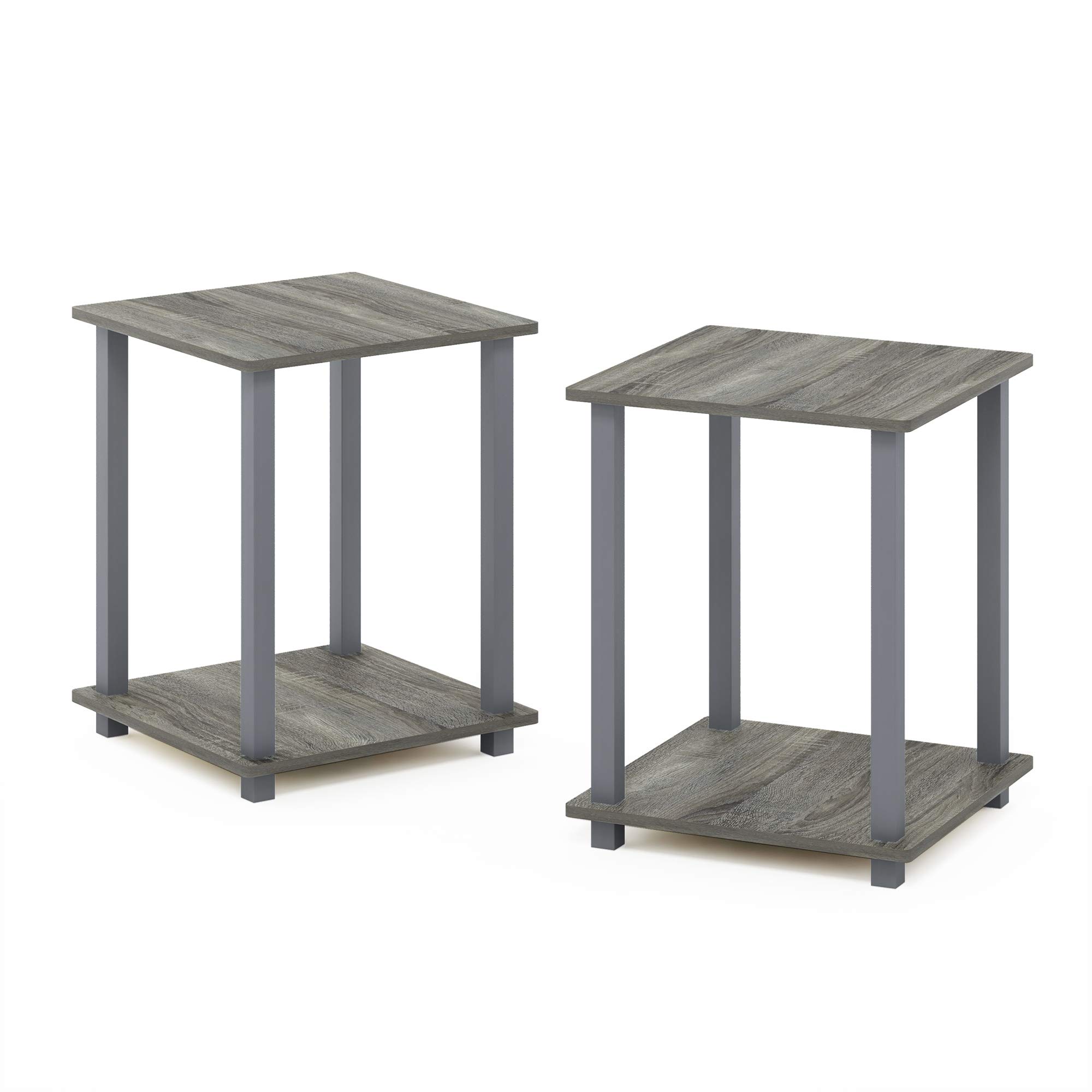 Furinno Basic 3-Tier Bookcase + 2 End Tables – Storage Shelving Unit and Nightstands in French Oak Grey