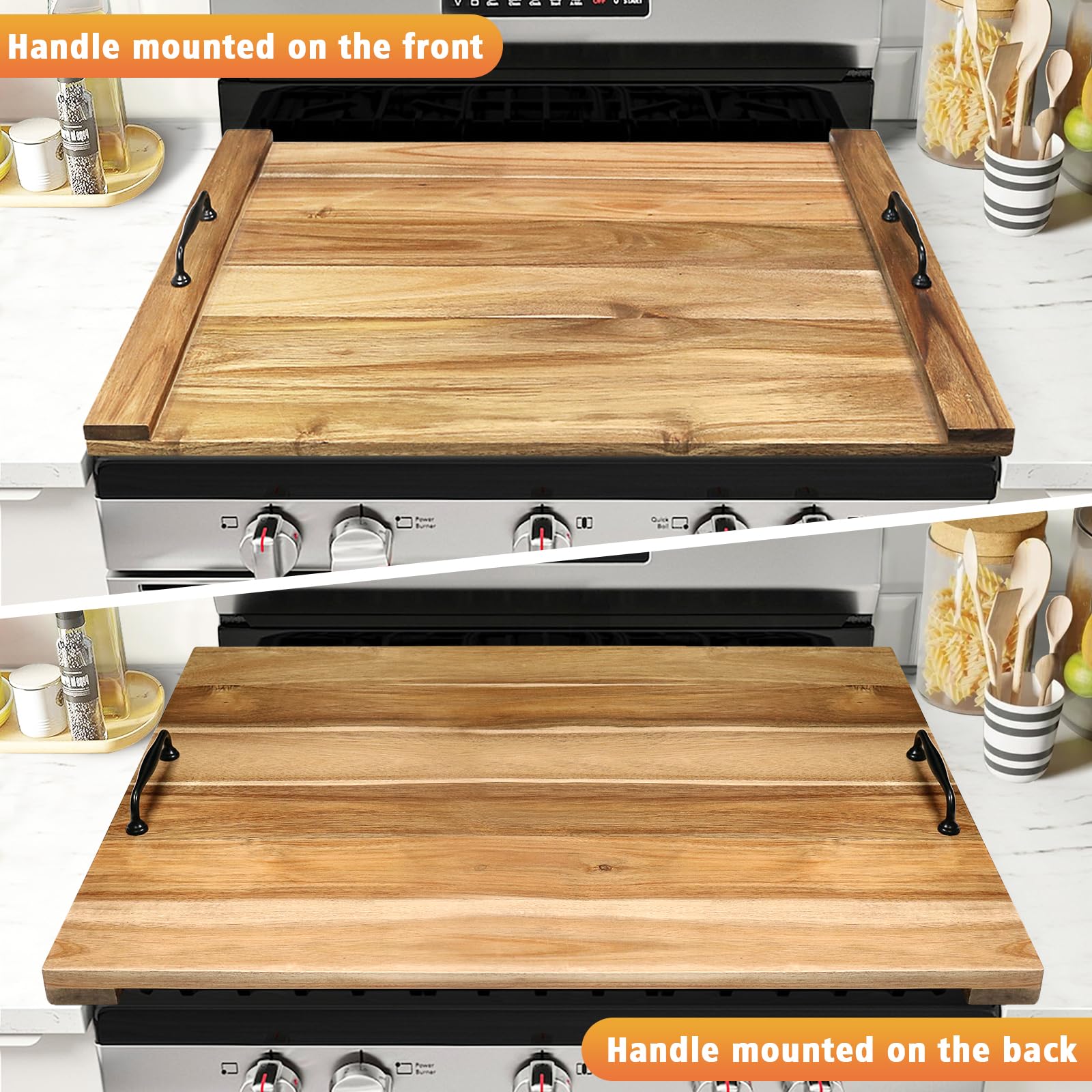 GASHELL Noodle Board Stove Cover with Handles for Electric, Gas Stove Top (Acacia Wood)