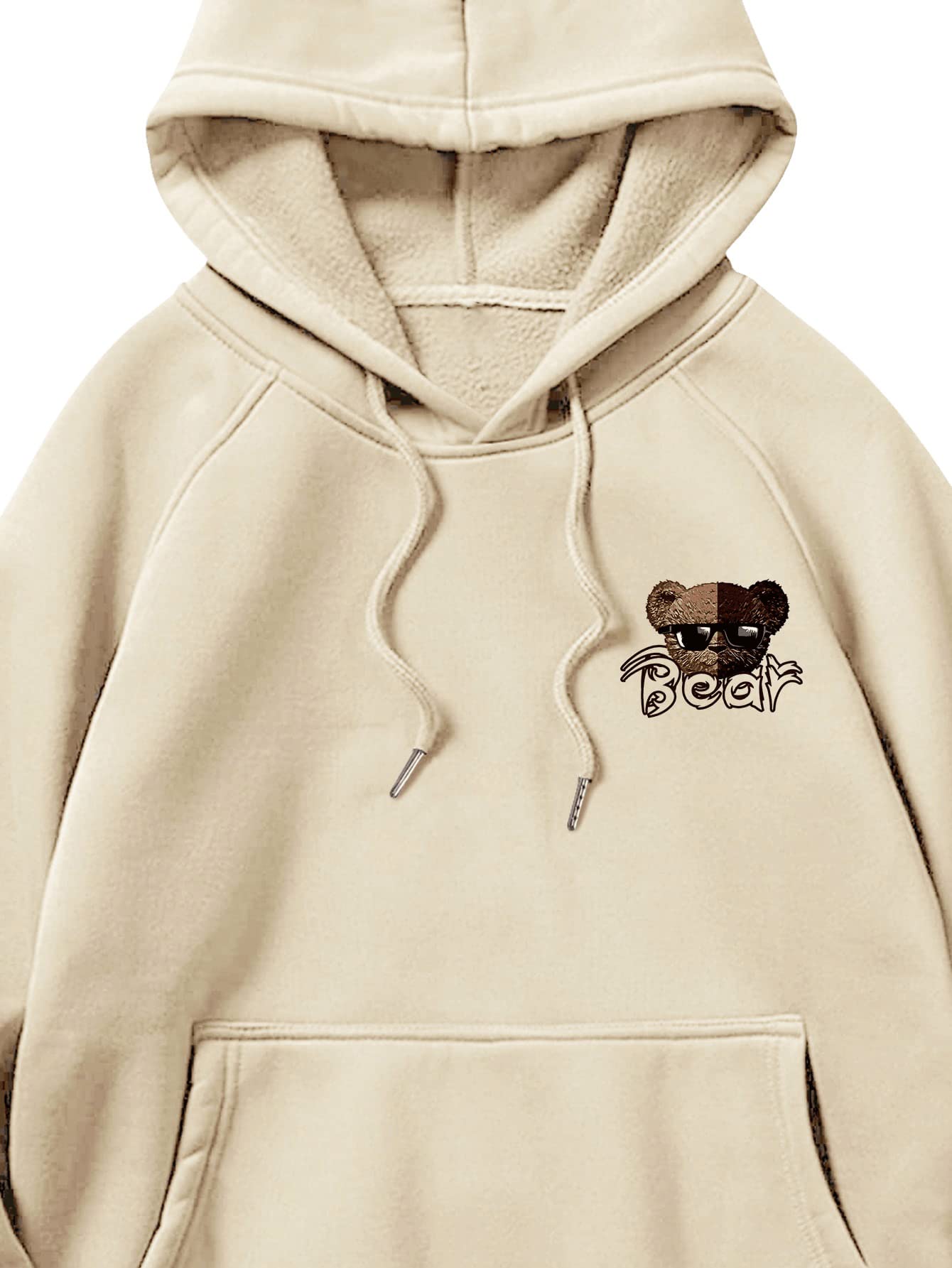 Floerns Men's Long Sleeve Lightweight Drawstring Letter Print Graphic Hoodies Sweatshirt Tops Apricot Cartoon L
