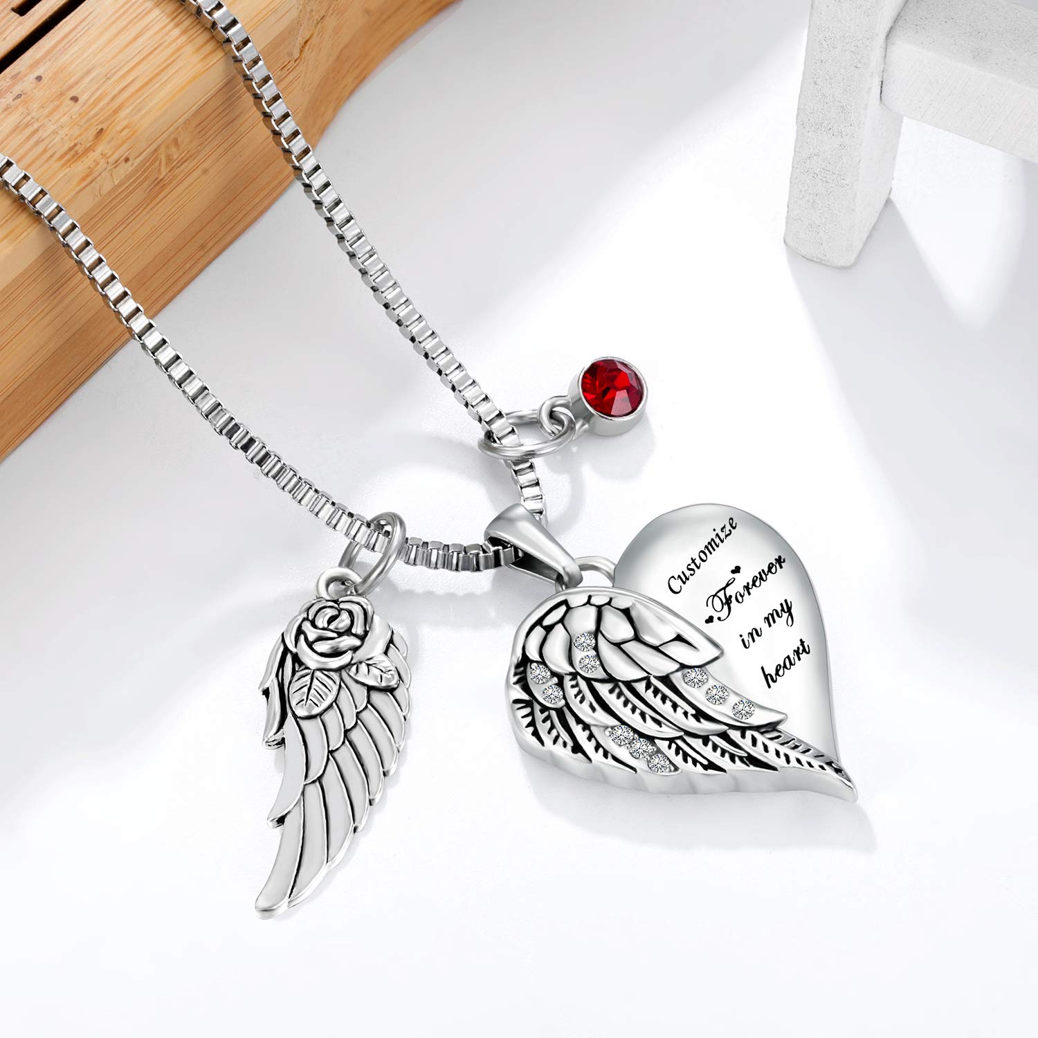 Forever in my heart with 12 Birthstones Cremation Jewelry Keepsake Memorial Urn Necklace (Customized Name)