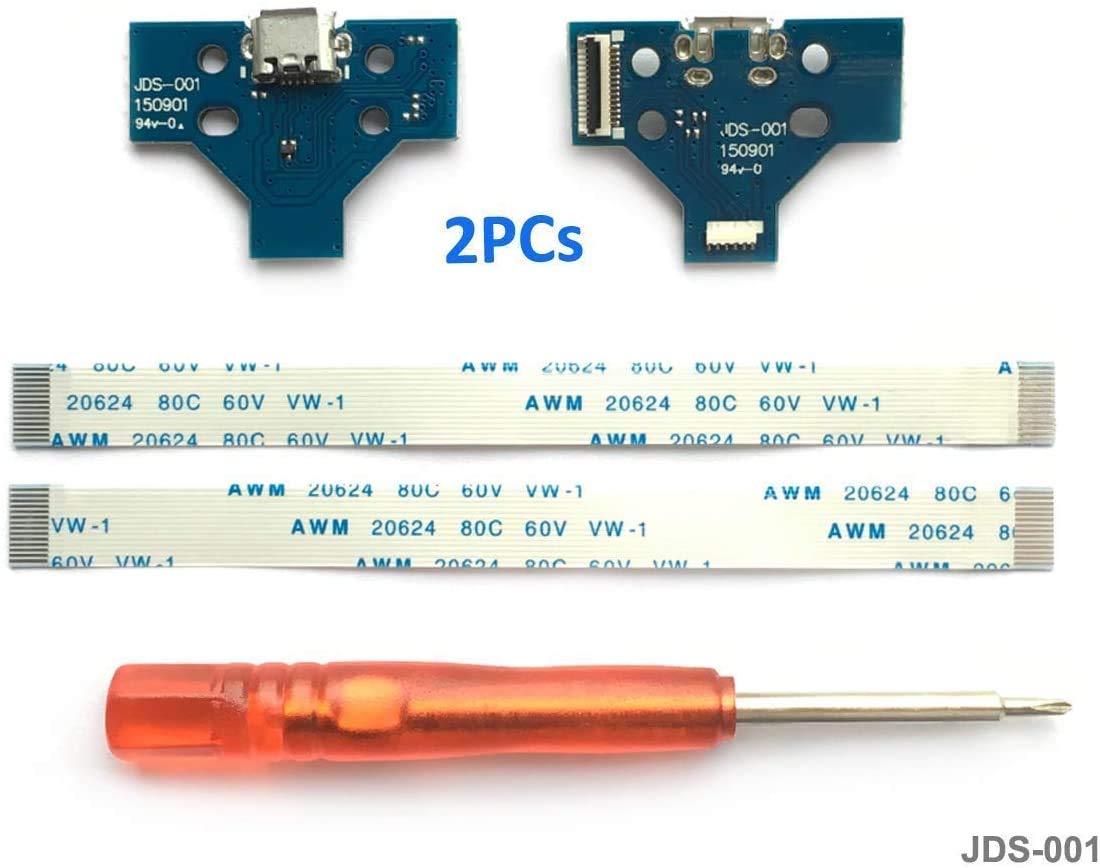 FeiYen 2 PCS USB Charging Port Socket Board 14 Pins Flex Cable with Screwdriver for Sony PS4 JDS-001 Controller