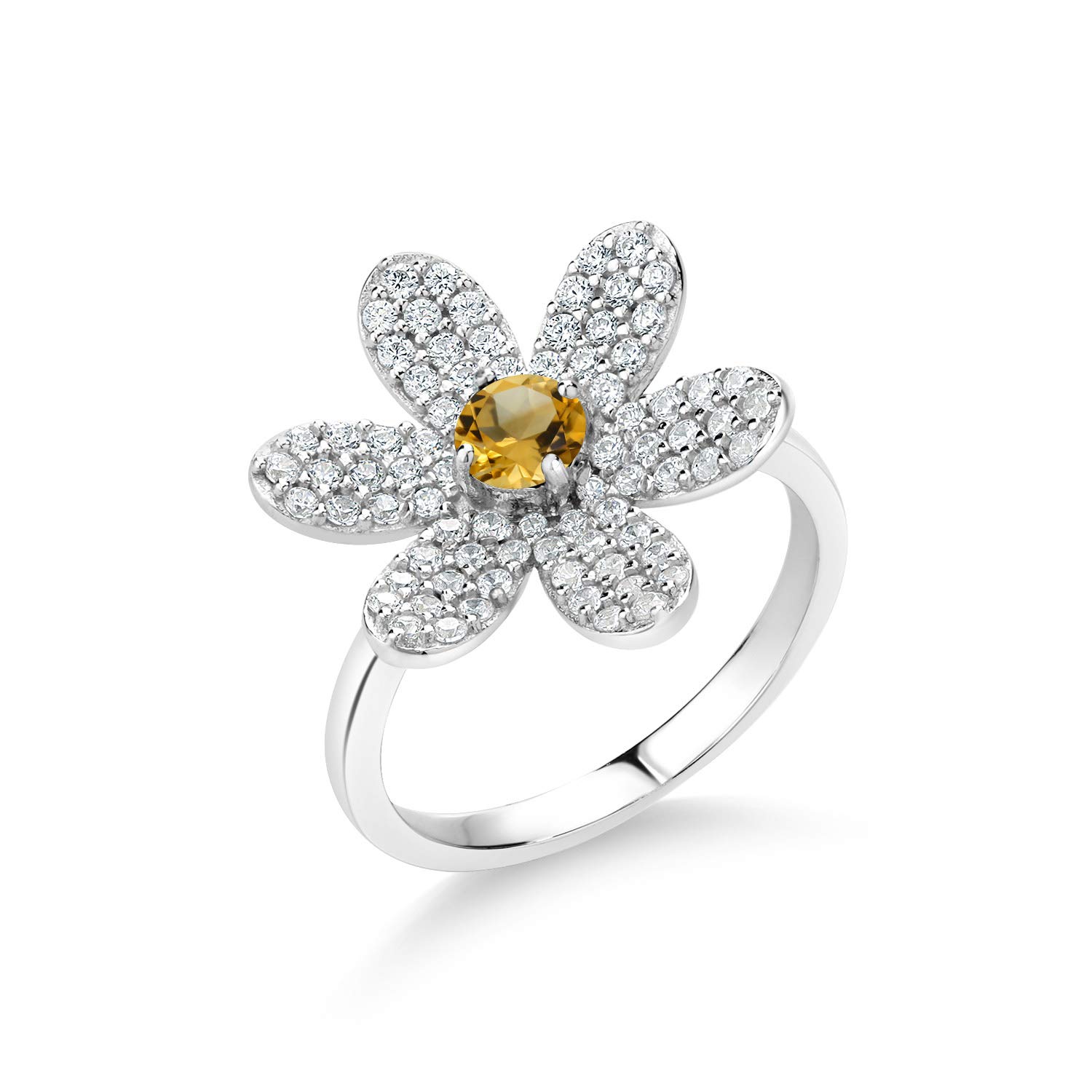 Gem Stone King 925 Sterling Silver 4MM Round Gemstone Birthstone Flower Ring For Women By Keren Hanan | Available in Size 5,6,7,8,9