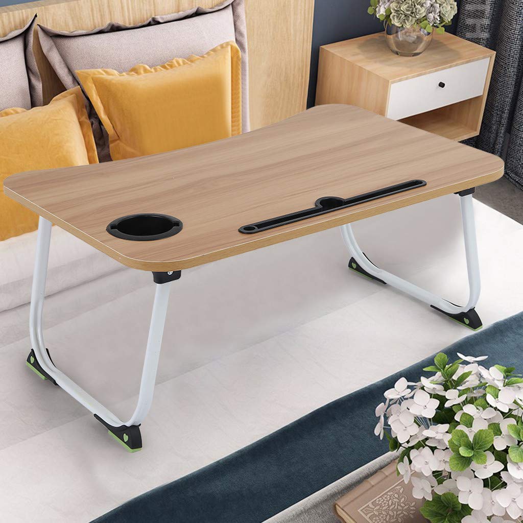 Folding Lap Desk, 23.6 Inch Portable Laptop Bed Desk Lap Desk with Cup Holder, for Working Reading Writing, Eating for Bed Sofa Couch Floor (Brown)